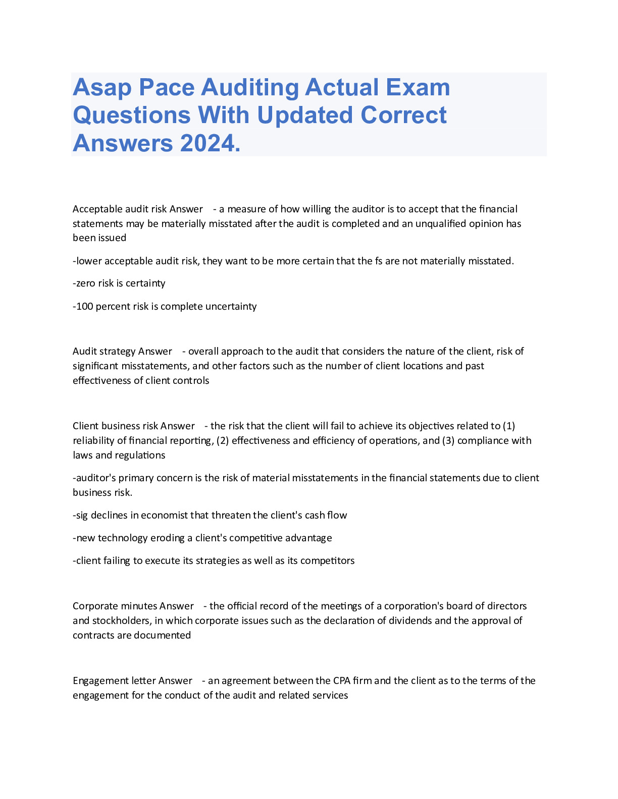 ASAP PACE CERTIFICATE (2024-2025) QUESTION WITH ANSWERS - DocMerit