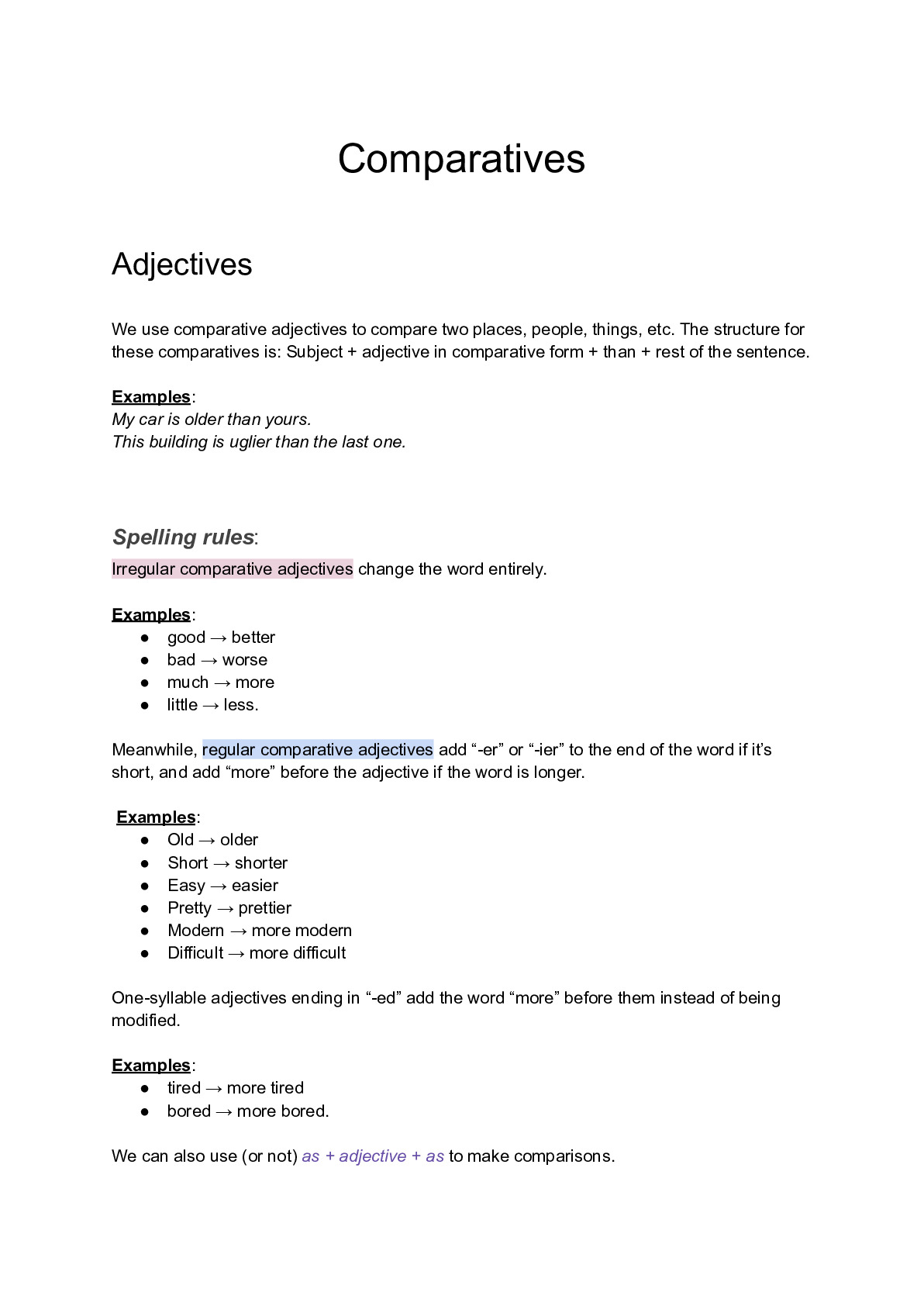 Comparatives and Superlatives (with examples) - DocMerit