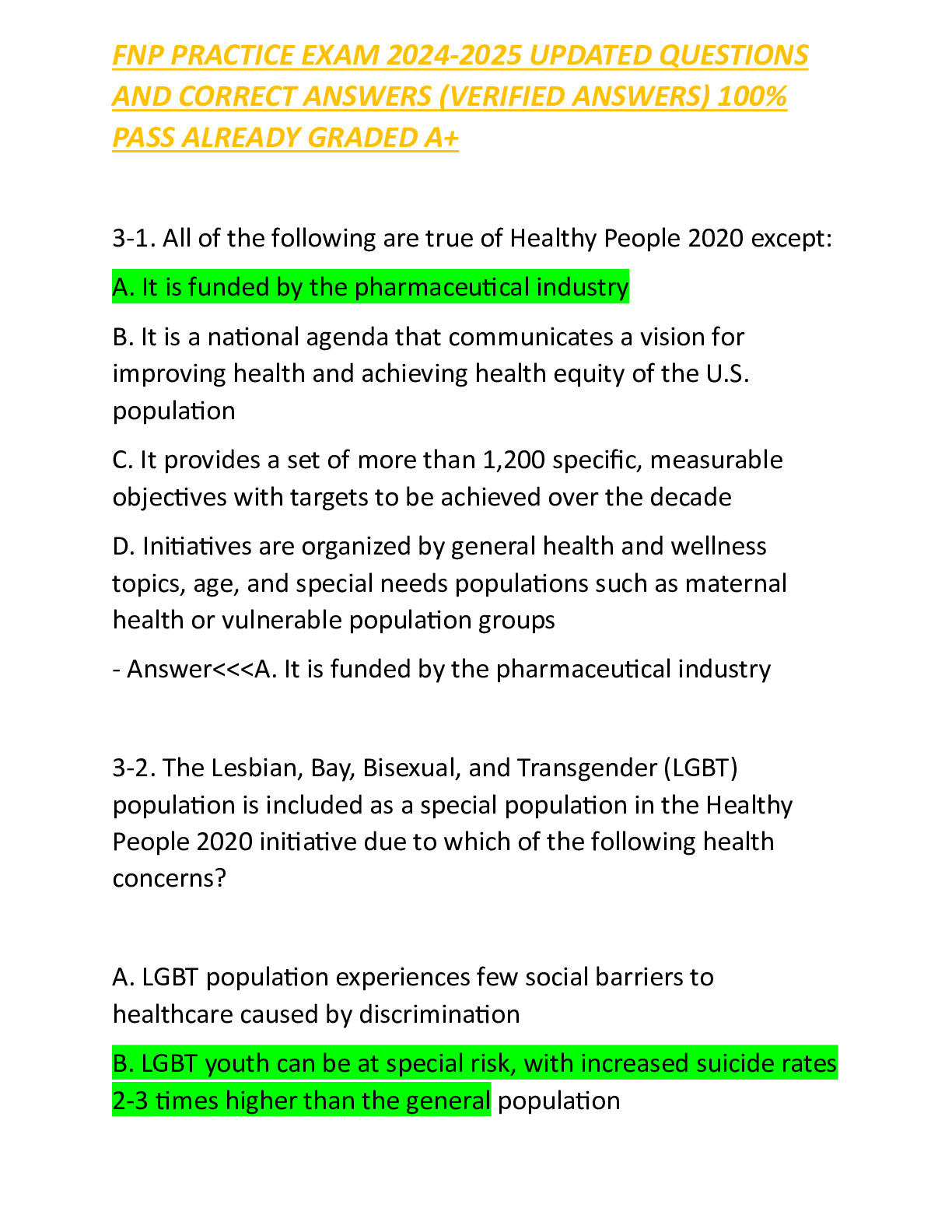 FNP Practice Exam 2023-2024 FNP Practice Final Exam Latest Update 2023 ...