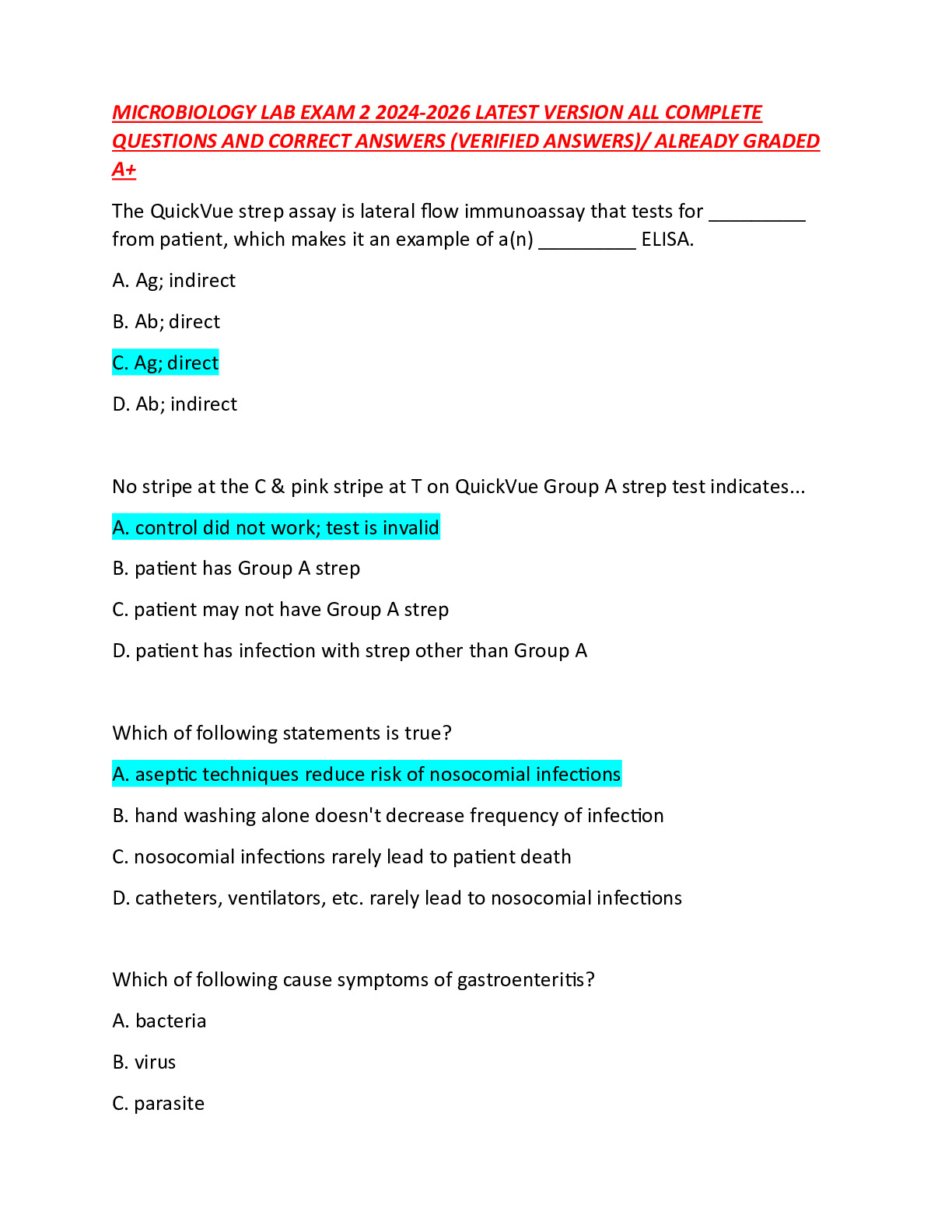 MICROBIOLOGY LAB EXAM 2 2024-2026 LATEST VERSION ALL COMPLETE QUESTIONS ...