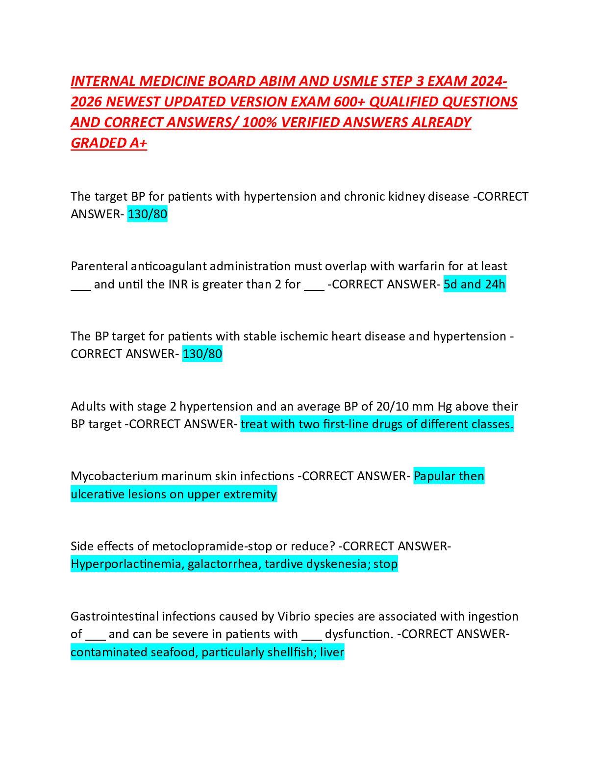 INTERNAL MEDICINE BOARD ABIM AND USMLE STEP 3 EXAM 2024-2026 NEWEST ...