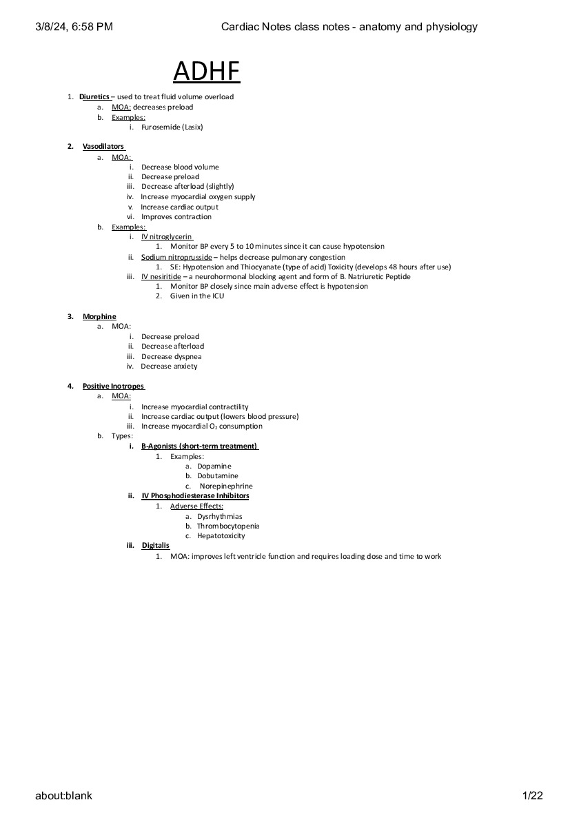 Cardiac Notes class notes - anatomy and physiology - DocMerit