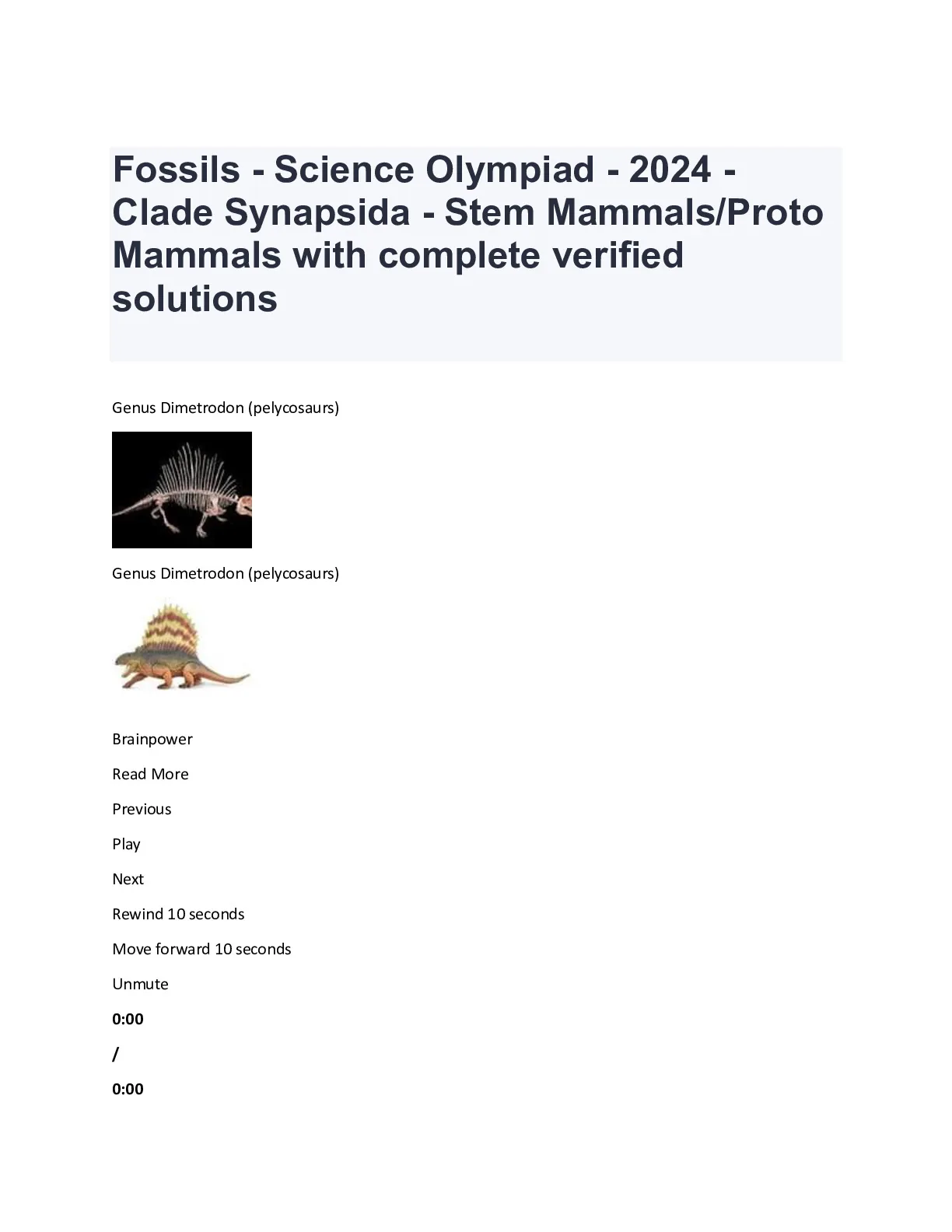 Fossils - Science Olympiad - 2024 - Clade Synapsida - Stem Mammals ...