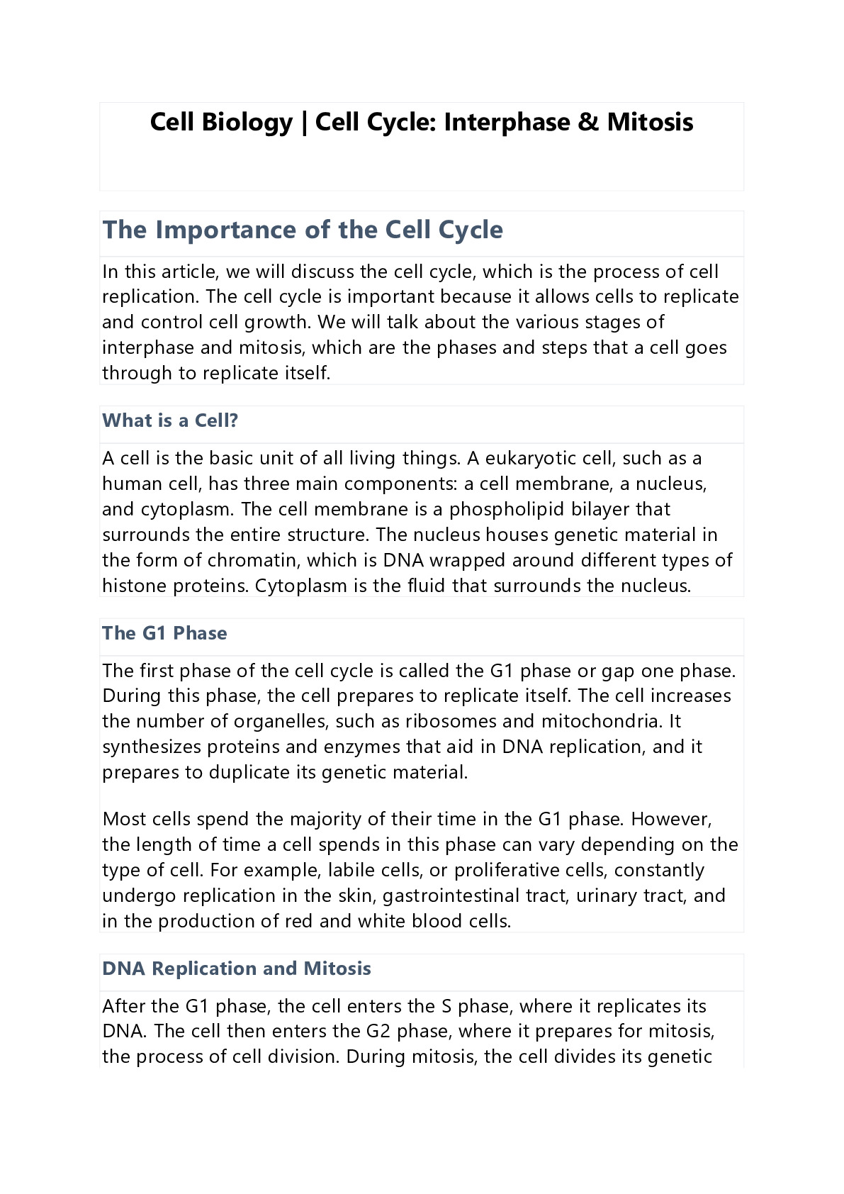 Cell Biology | Cell Cycle: Interphase & Mitosis - DocMerit