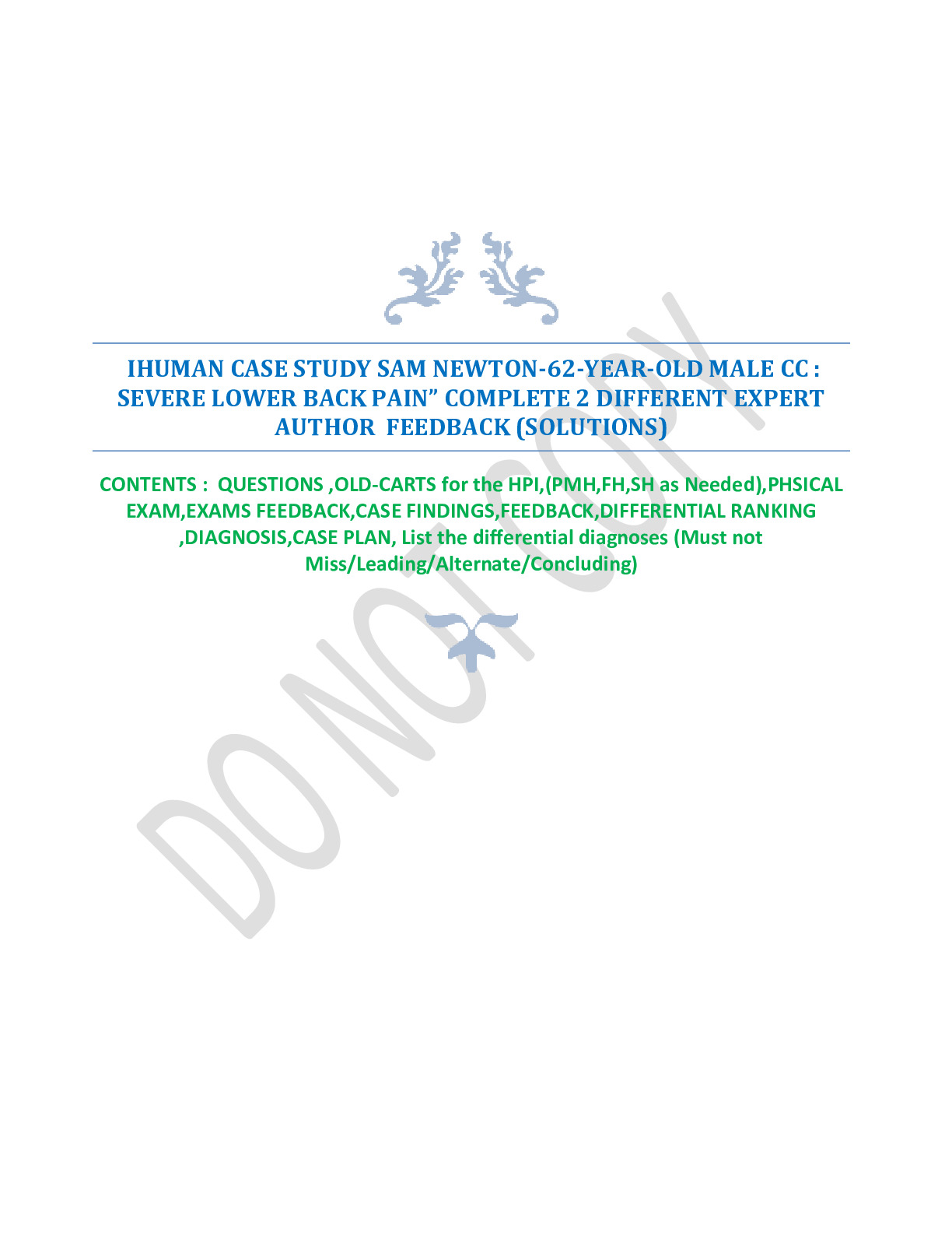 IHUMAN CASE STUDY SAM NEWTON-62-YEAR-OLD MALE CC : SEVERE LOWER BACK ...