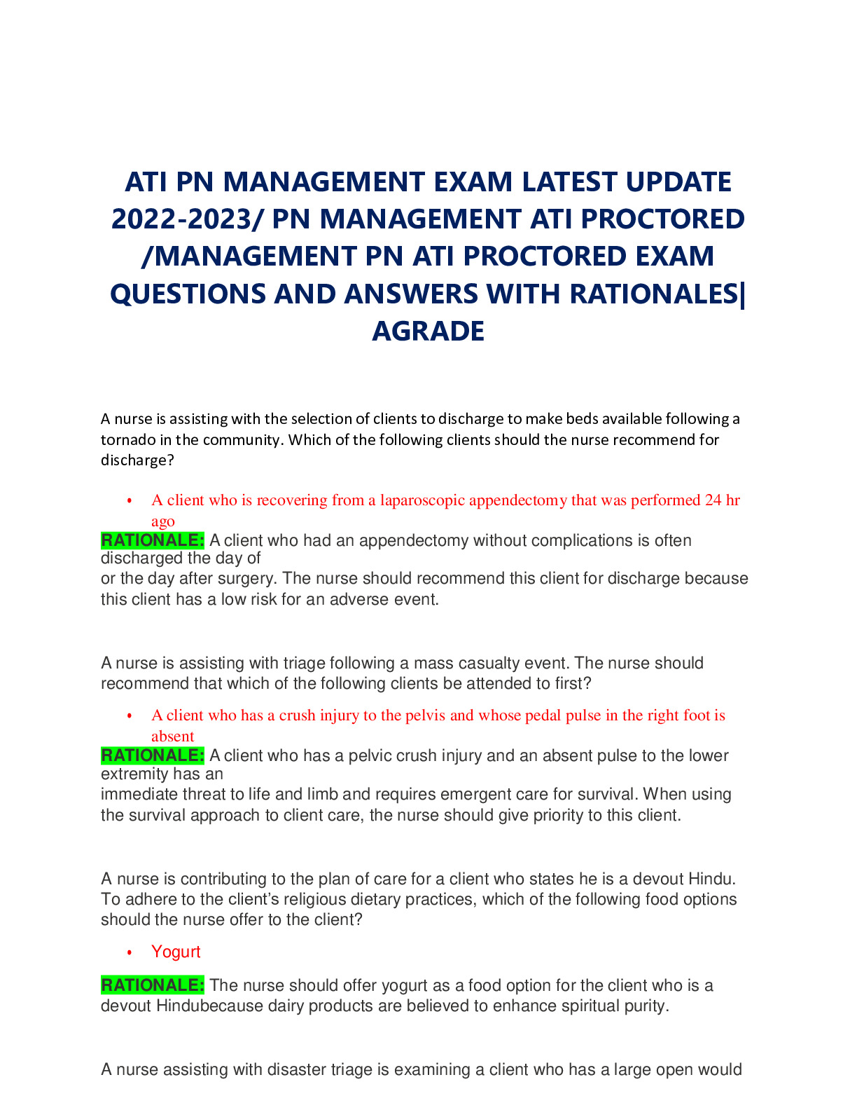 ATI PN MANAGEMENT EXAM LATEST UPDATE 2022-2023/ PN MANAGEMENT ATI ...