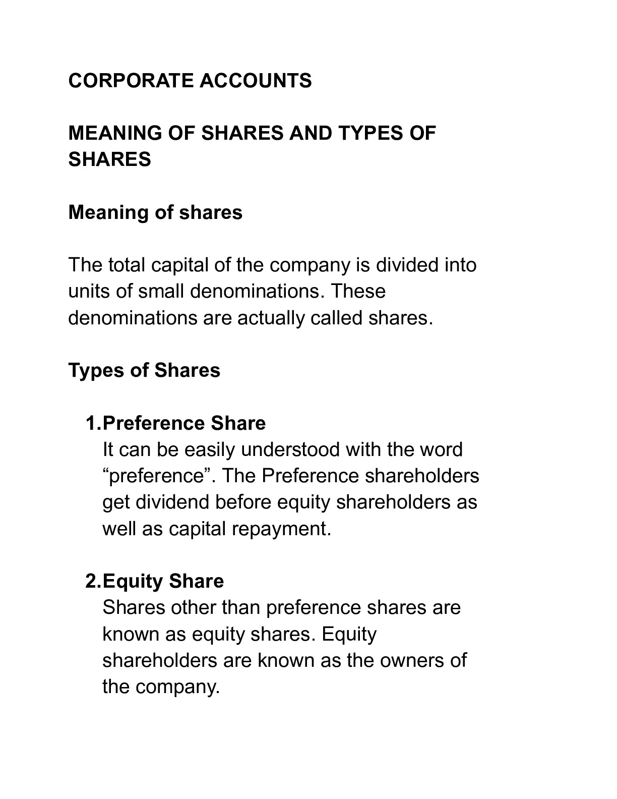 Corporate Accounts - Share, Types of Shares and Difference between ...