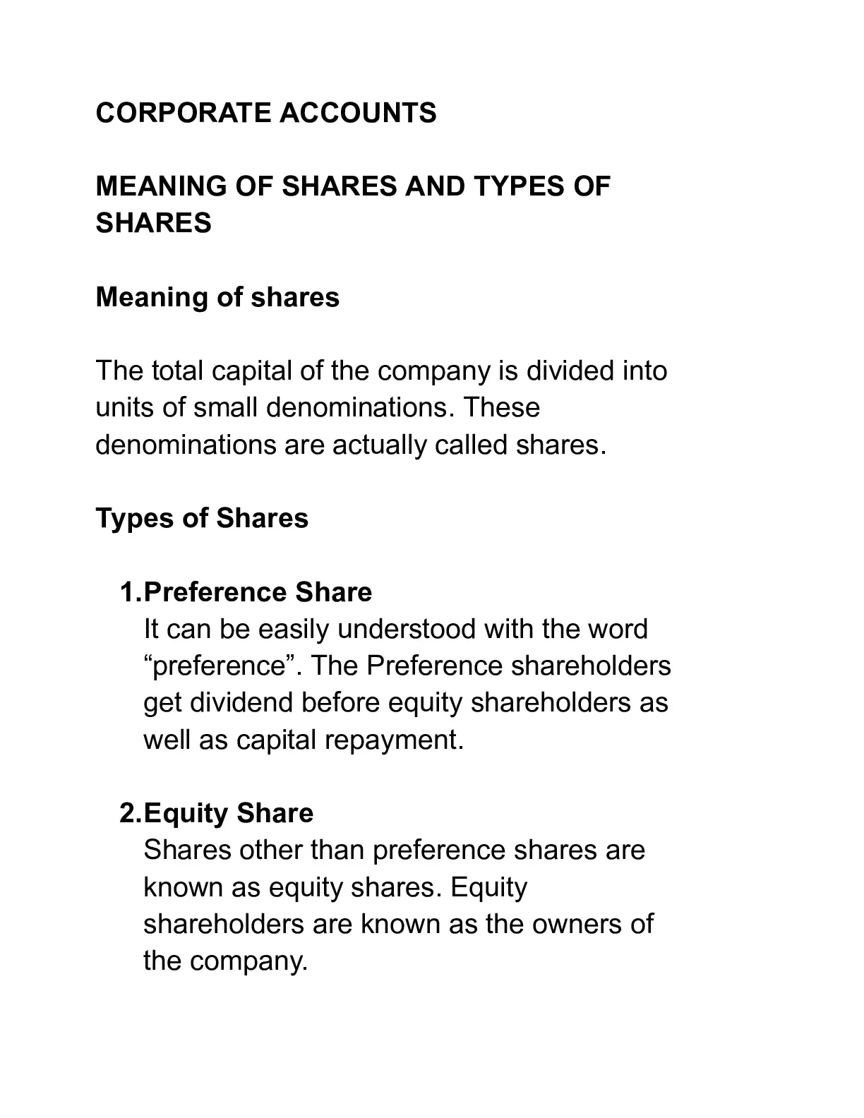 Corporate Accounts - Share, Types of Shares and Difference between ...
