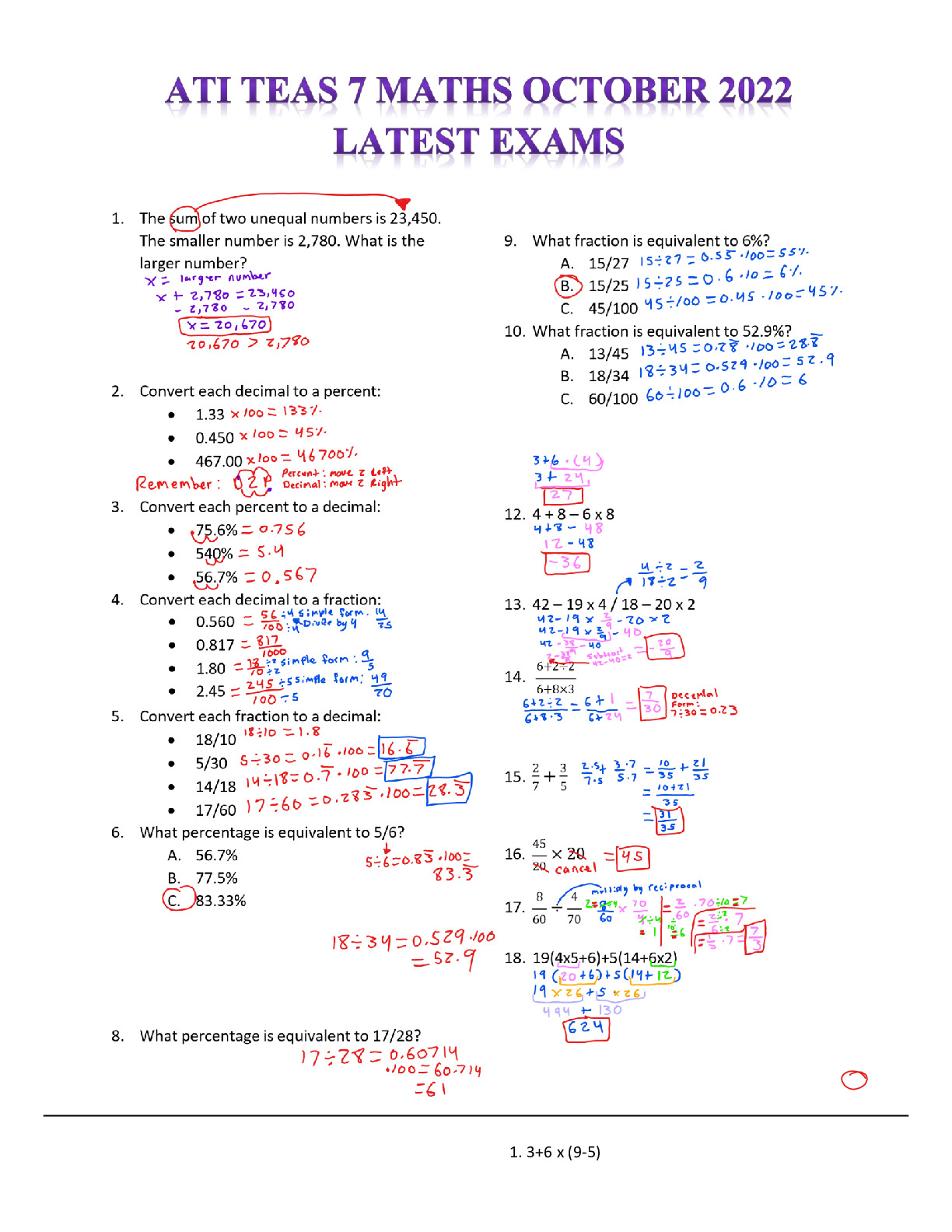 ATI_TEAS_7_TEST_BANK_WITH_ANSWER_KEY_AND_EXPALANATION ALL SUBJECTS ...