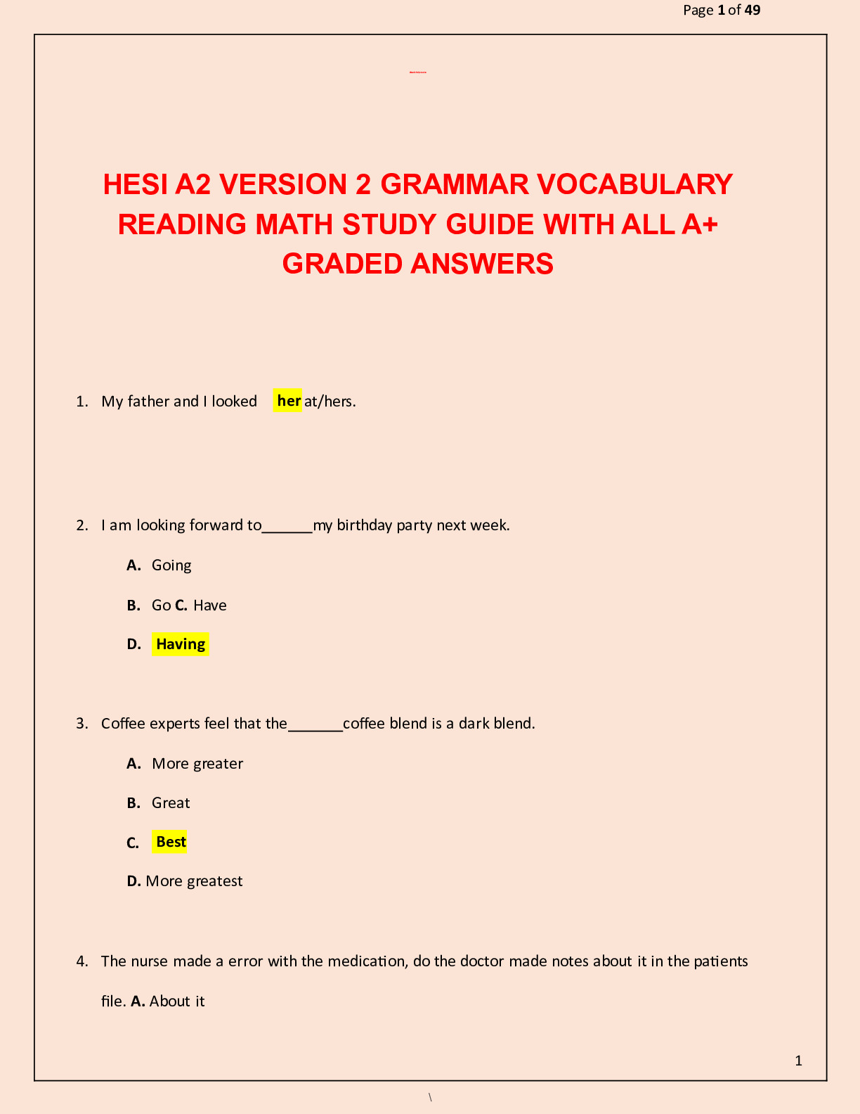 HESI A2 VERSION 2 GRAMMAR VOCABULARY READING MATH STUDY GUIDE WITH ALL ... HESI A2 VERSION 2 GRAMMAR VOCABULARY READING MATH STUDY GUIDE WITH ALL ...