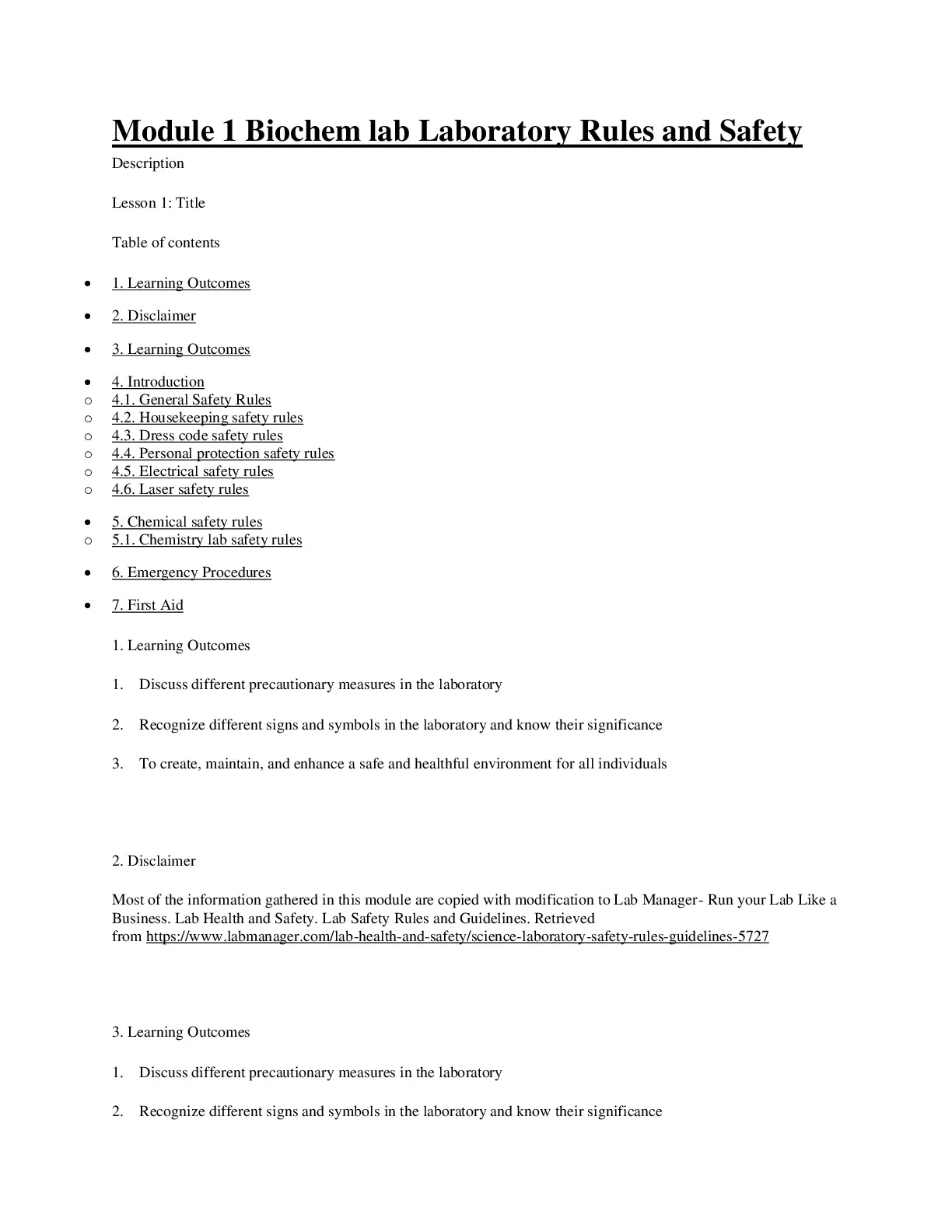 Biochemistry Laboratory Rules and Safety - DocMerit