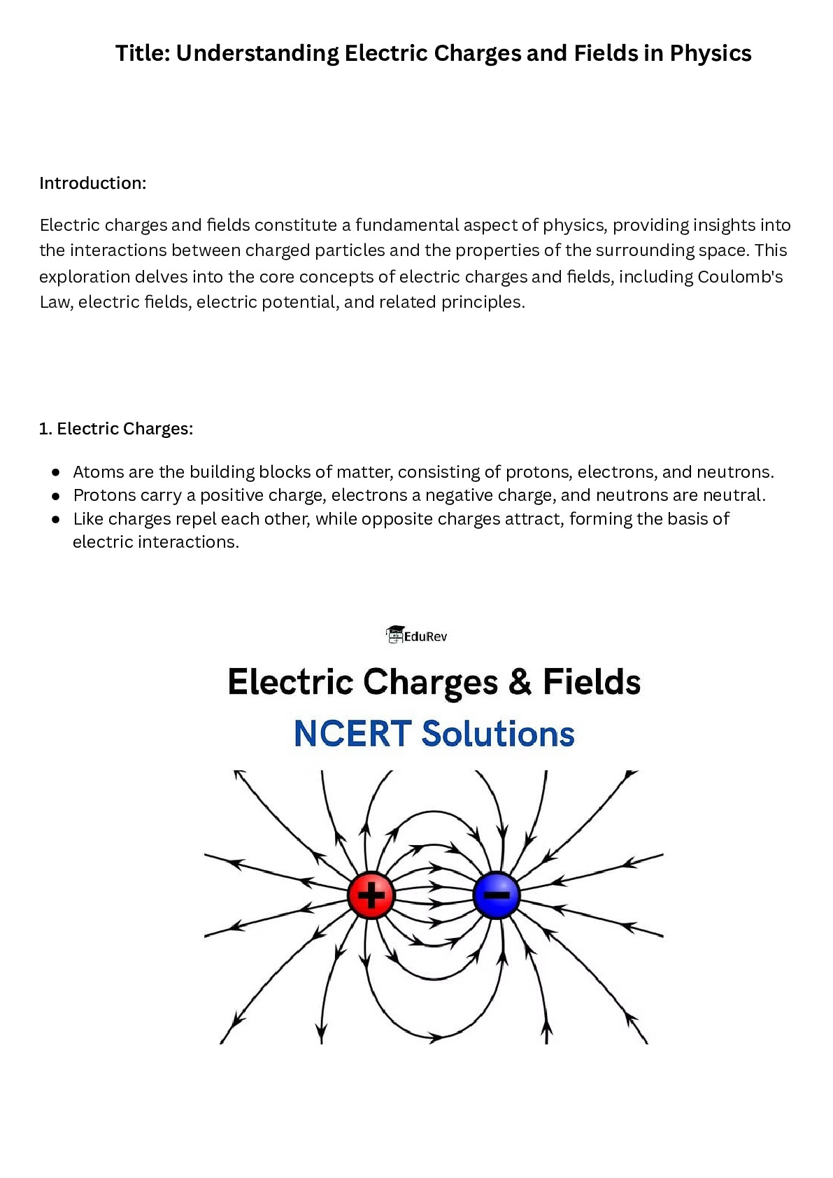Electric Charges and Fields in Physics study note with diagram - DocMerit
