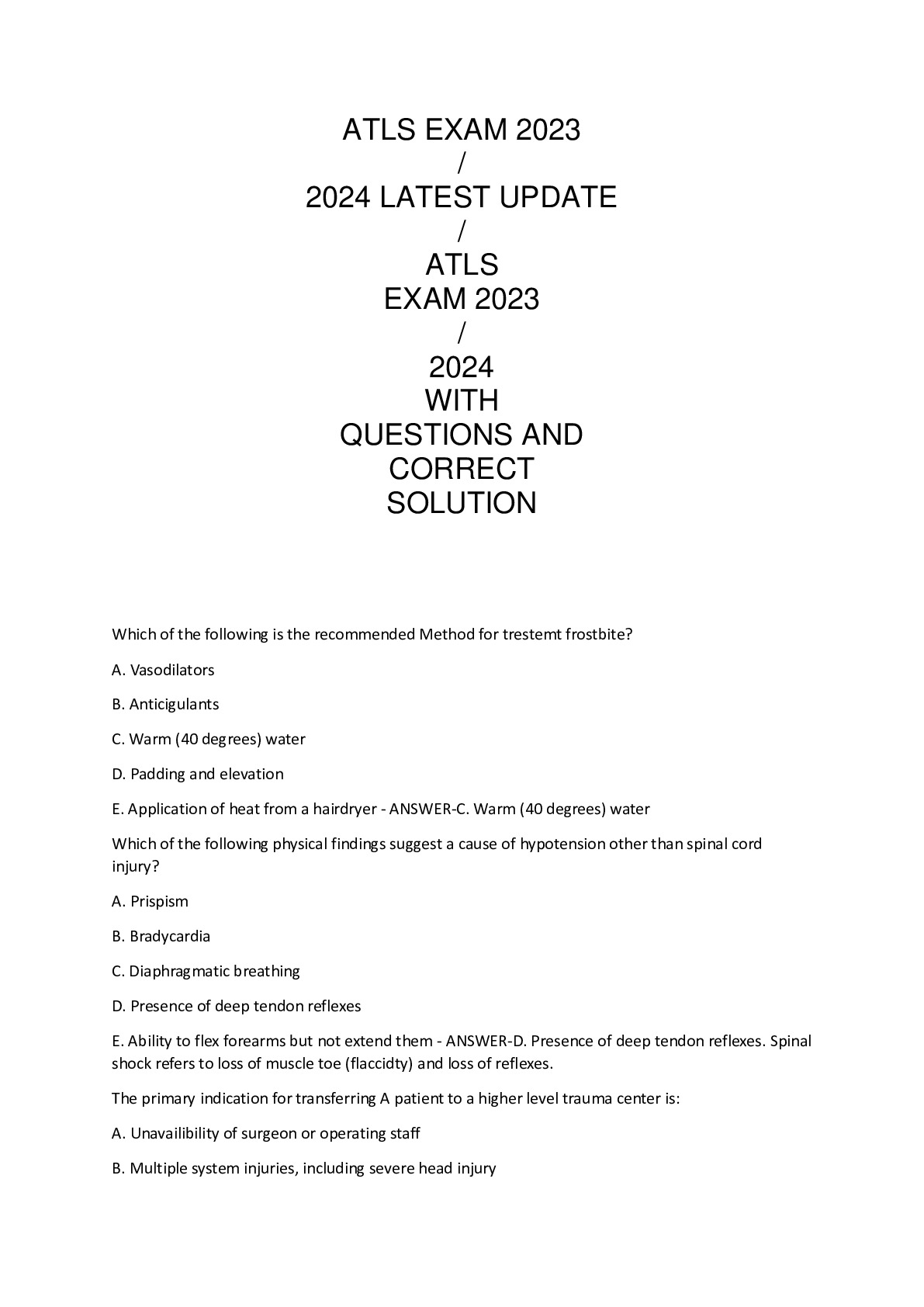 ATLS EXAM 2023/2024 LATEST UPDATE/ATLS EXAM 2023/2024 WITHQUESTIONS AND ... ATLS EXAM 2023/2024 LATEST UPDATE/ATLS EXAM 2023/2024 WITHQUESTIONS AND ...