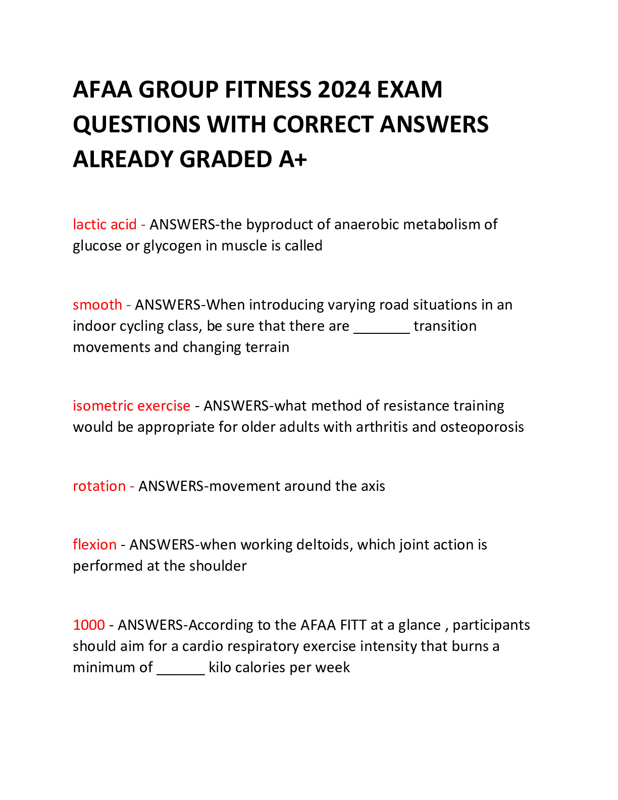 AFAA Group Fitness Certification Practice questions with correct ...