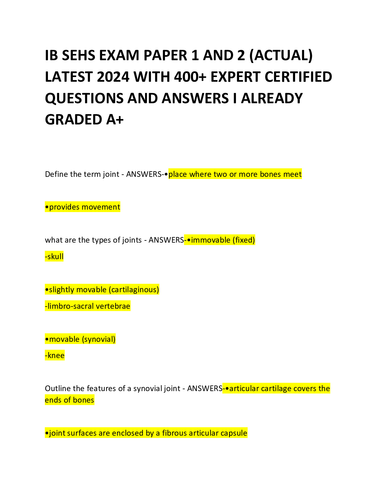 IB SEHS EXAM PAPER 1 AND 2 (ACTUAL) LATEST 2024 WITH 400+ EXPERT ...