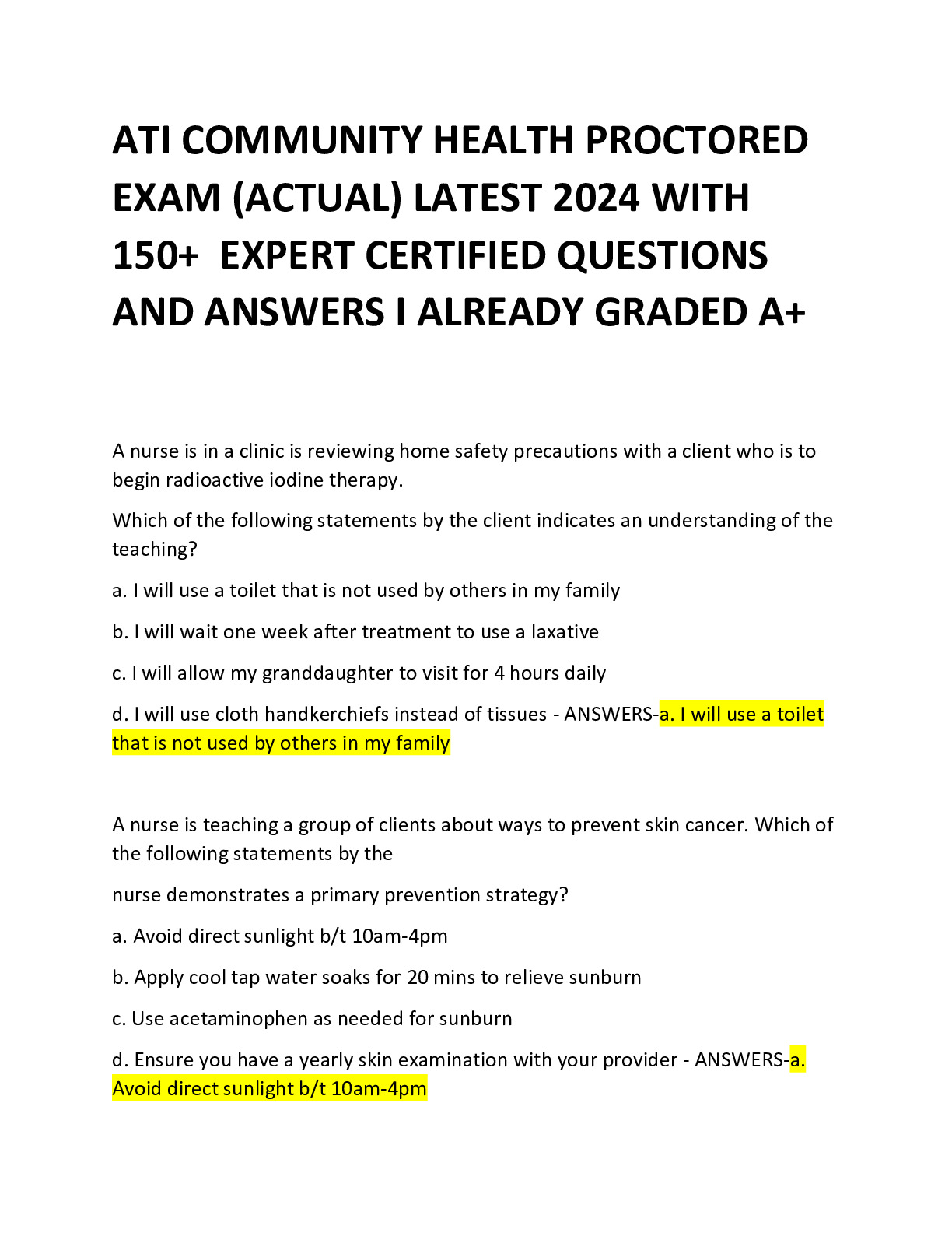 ATI COMMUNITY HEALTH PROCTORED EXAM (ACTUAL) LATEST 2024 WITH 150 ...