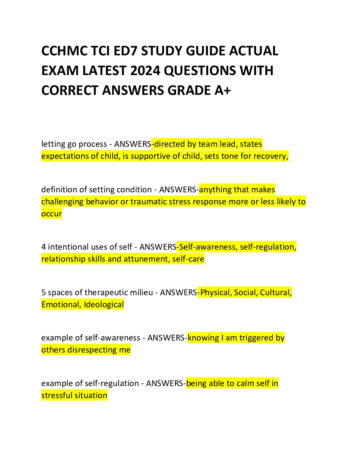 CCHMC TCI ED7 STUDY GUIDE ACTUAL EXAM LATEST 2024 QUESTIONS WITH ...
