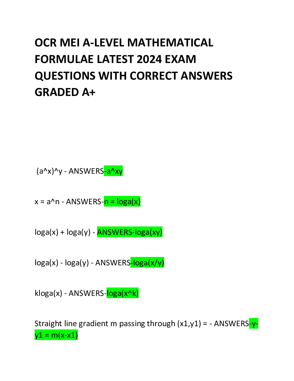 OCR MEI A-LEVEL MATHEMATICAL FORMULAE LATEST 2024 EXAM QUESTIONS WITH ...