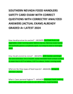 SOUTHERN NEVADA FOOD HANDLERS SAFETY CARD EXAM WITH CORRECT QUESTIONS ...