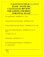 CALCULUS 2 FINAL EXAM MATH 220 CALCULUS II REVIEW EQUATIONS AND DEFS ...