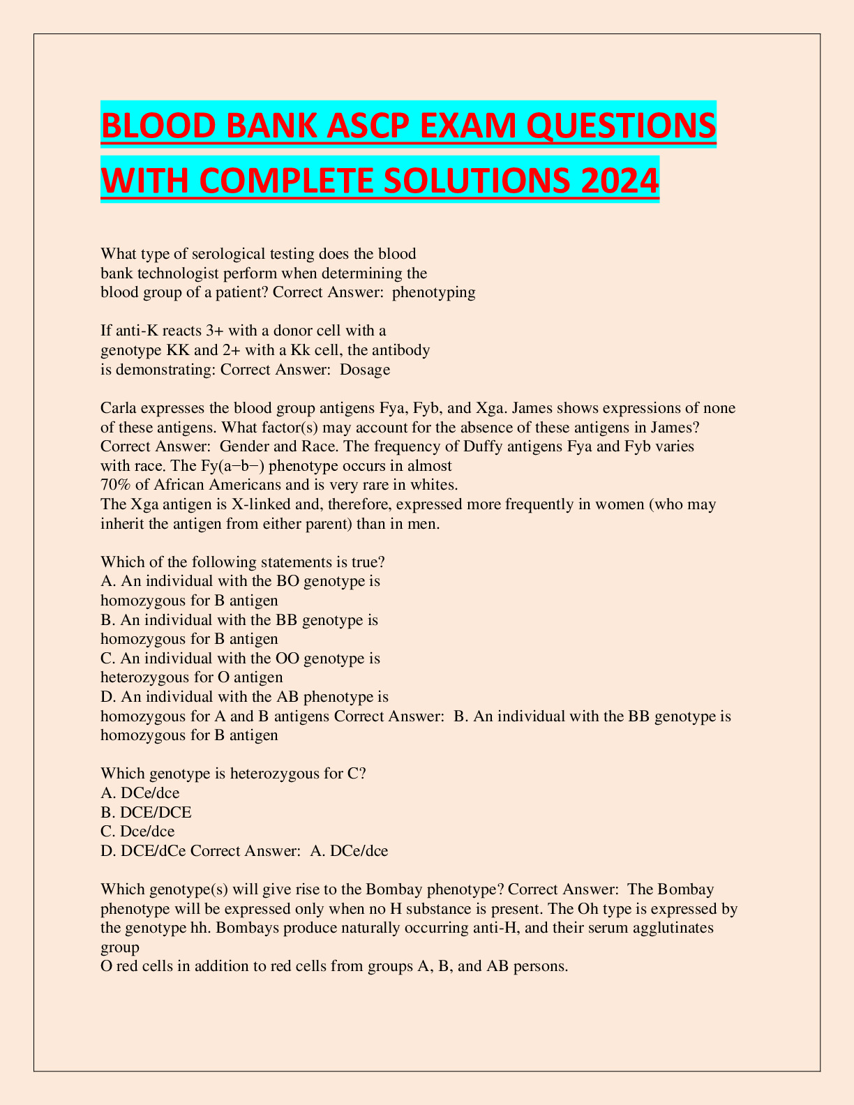 BLOOD BANK ASCP EXAM QUESTIONS WITH COMPLETE SOLUTIONS 2024.pdf - DocMerit