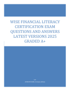 WISE FINANCIAL LITERACY CERTIFICATION EXAM QUESTIONS AND ANSWERS LATEST ...