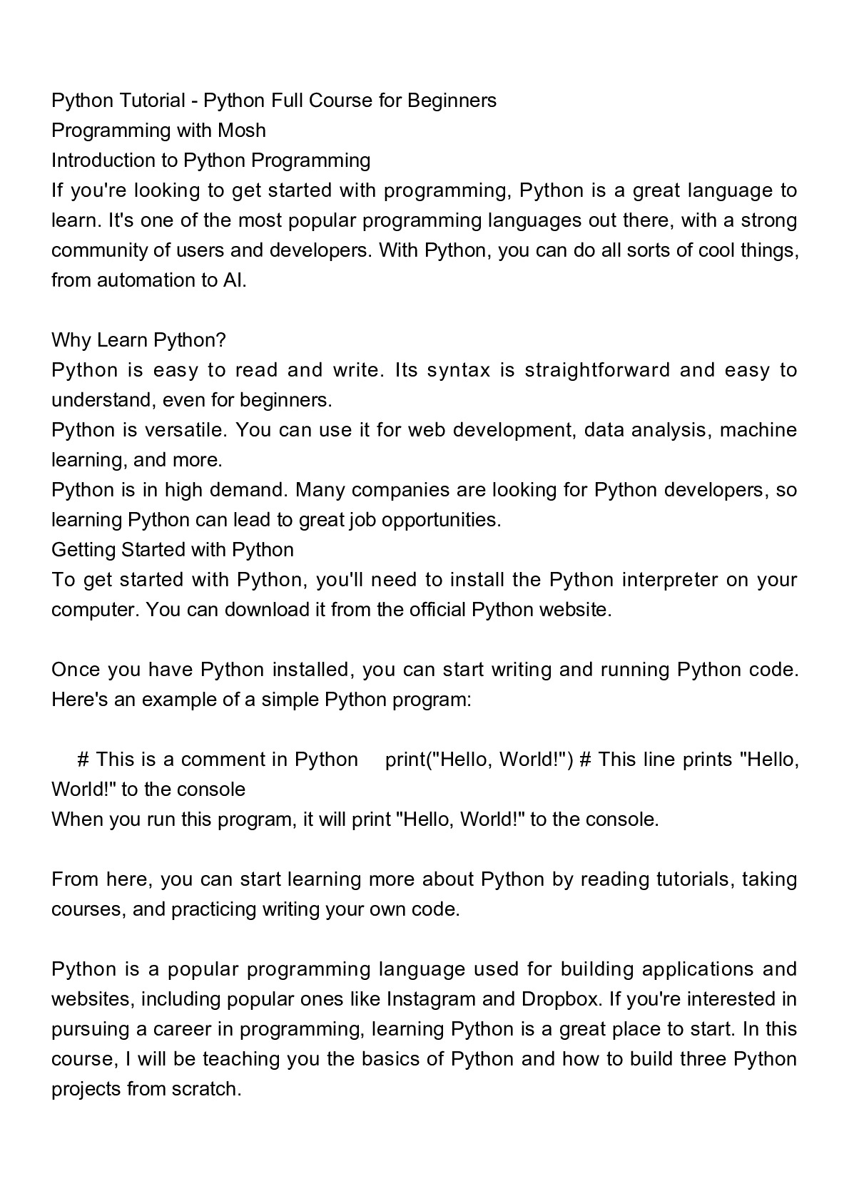 Python programming languages learning guide - DocMerit