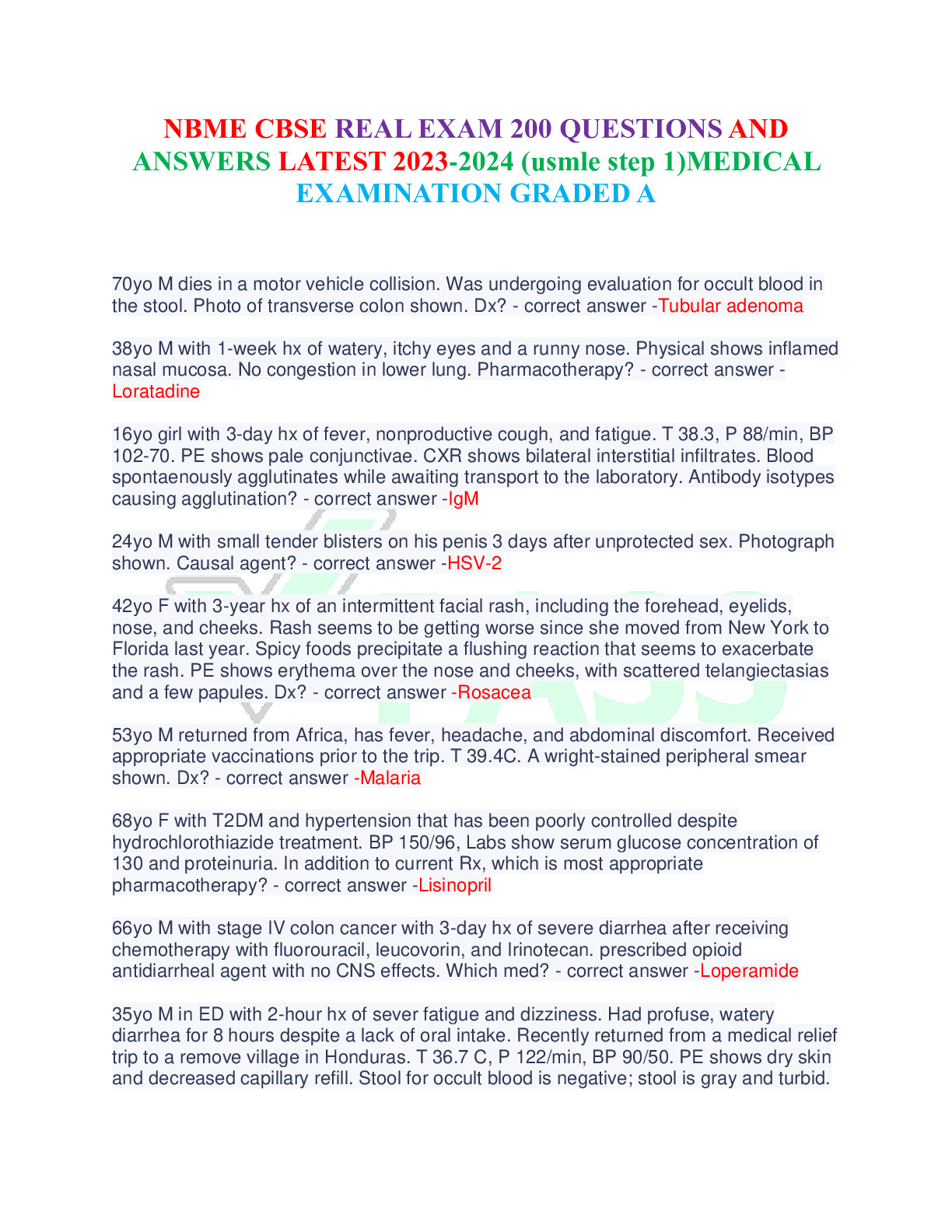 NBME CBSE REAL EXAM 200 QUESTIONS AND ANSWERS LATEST 2023-2024 (usmle ...