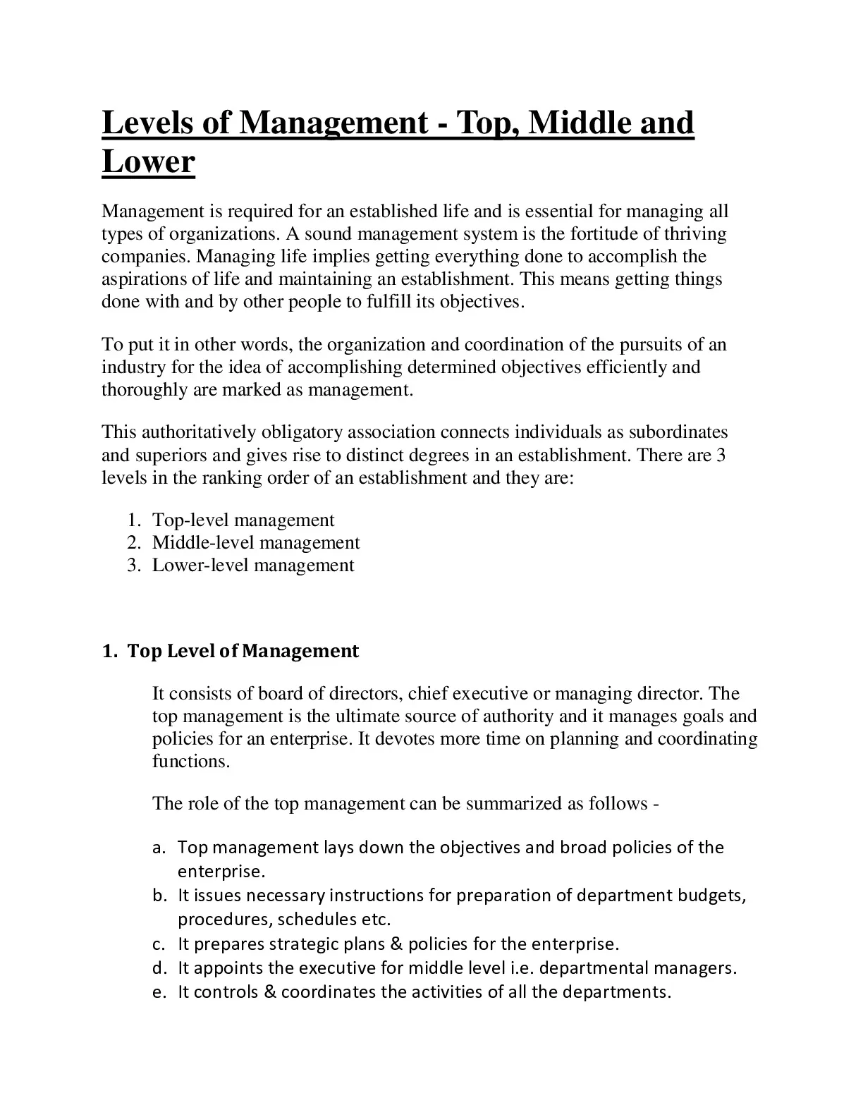 LEVELS OF MANAGEMENT- TOP LEVEL, MIDDLE LEVEL AND LOWER LEVEL ...
