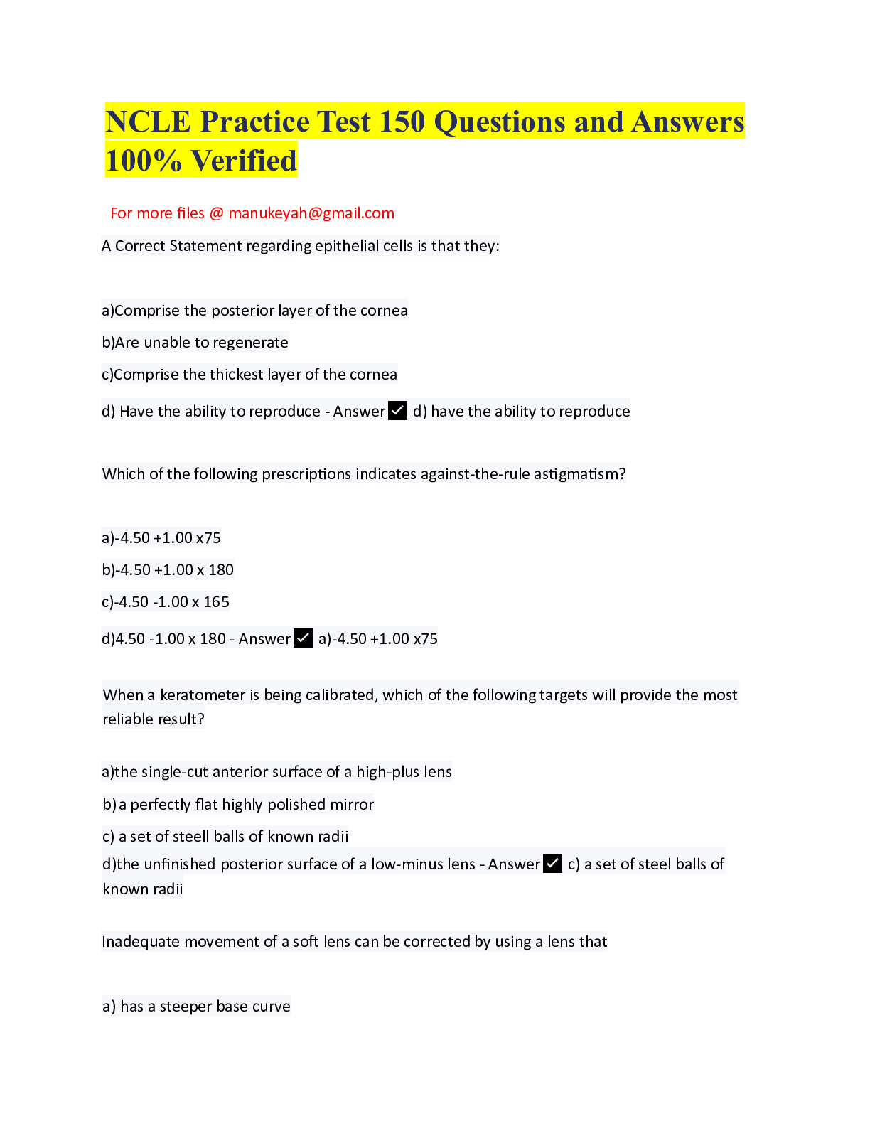 NCLE Practice Test 150 Questions and Answers 100% Verified - DocMerit