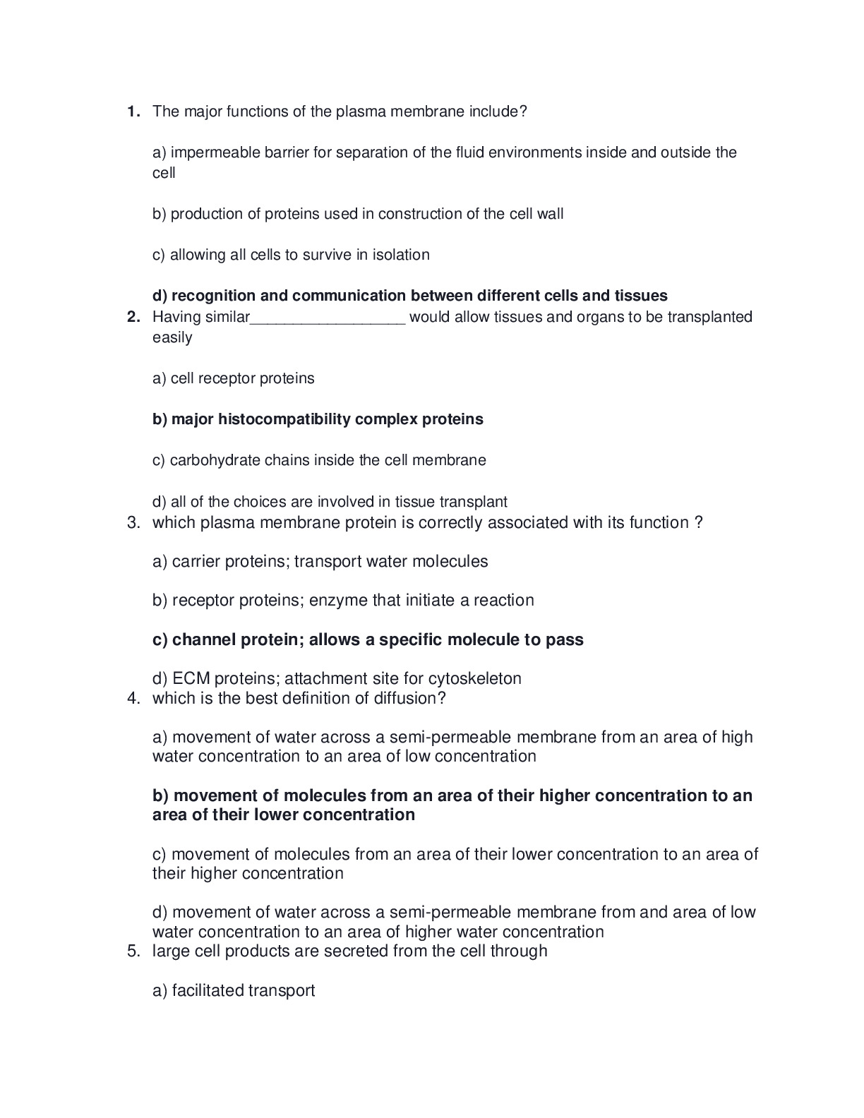 AP Biology Chapter 5 Test-and answers. Membrane Structure and Function ...