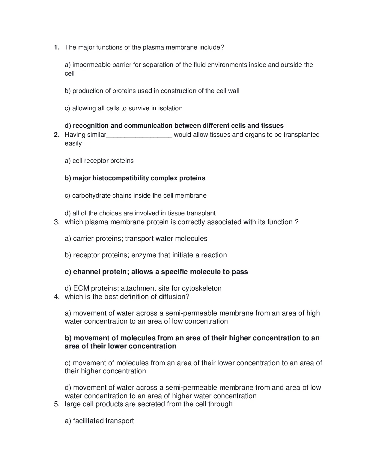 AP Biology Chapter 5 Test-and answers. Membrane Structure and Function ...