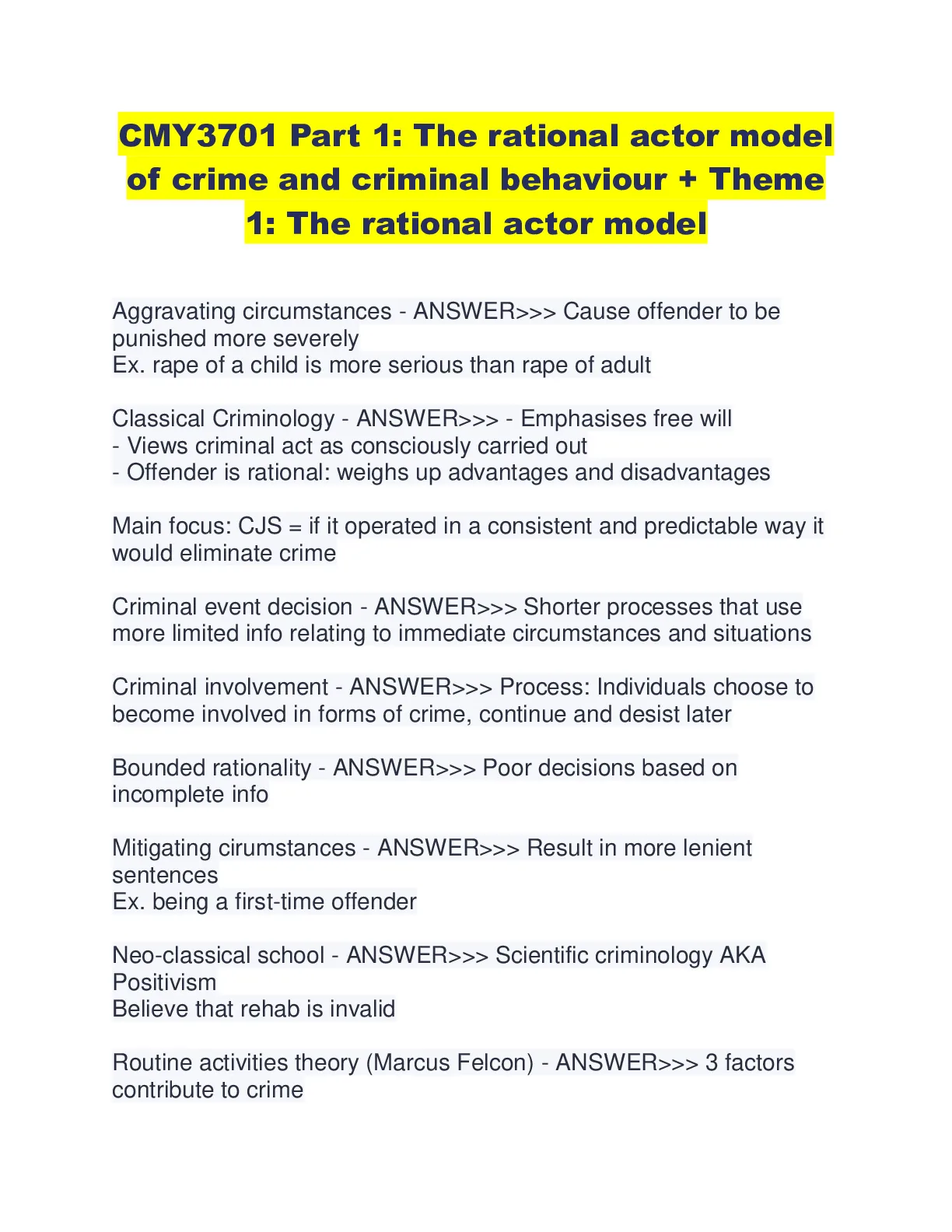 CMY3701 Part 1: The rational actor model of crime and criminal ...