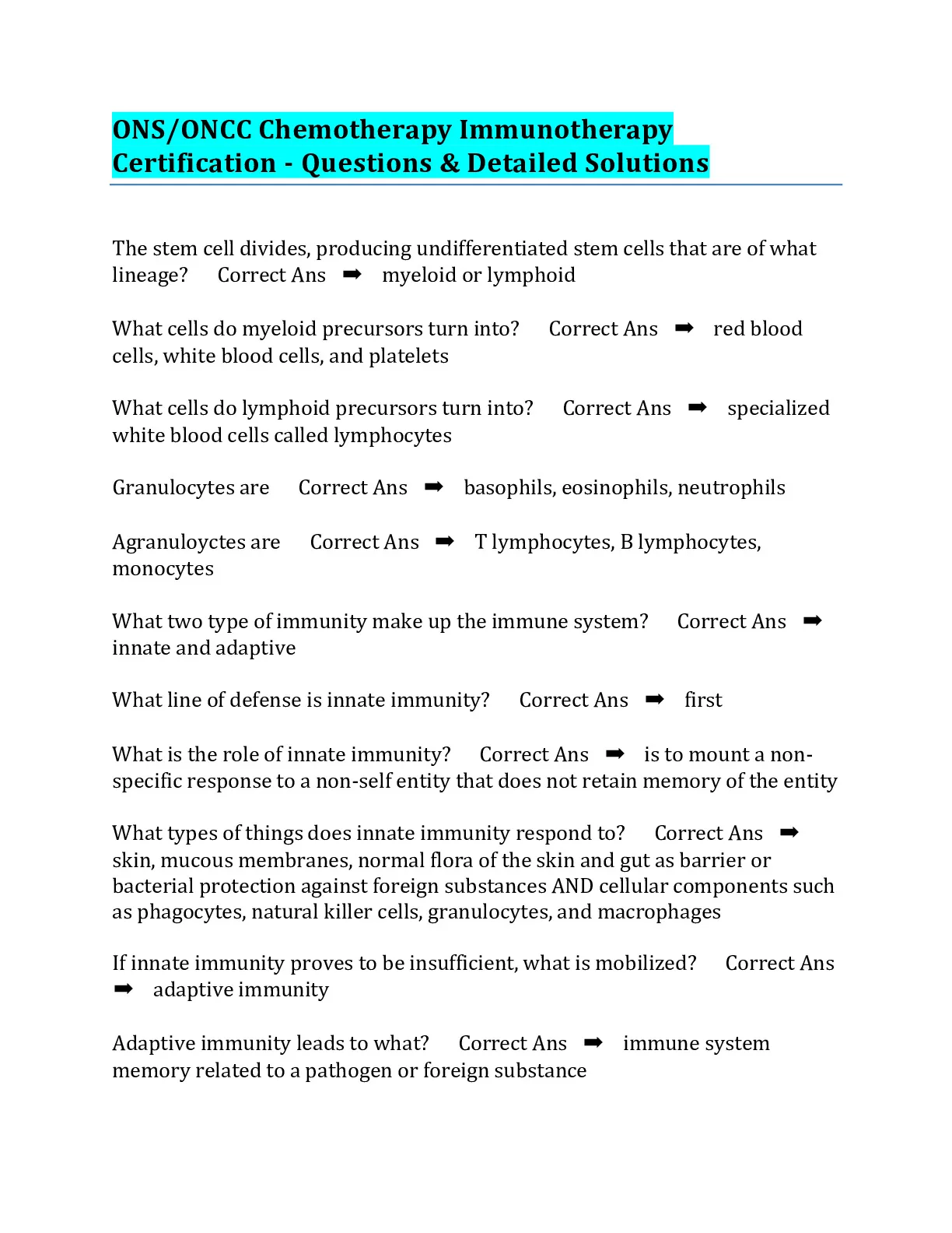 ONS/ONCC Chemotherapy Immunotherapy Certification - Questions and ...
