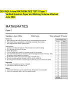 2024 AQA A-level MATHEMATICS 7357/1 Paper 1 Verified Question Paper and Marking Scheme Attached ...