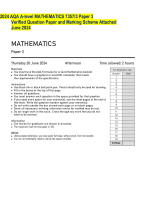 2024 AQA A-level MATHEMATICS 7357/3 Paper 3 Verified Question Paper and Marking Scheme Attached ...