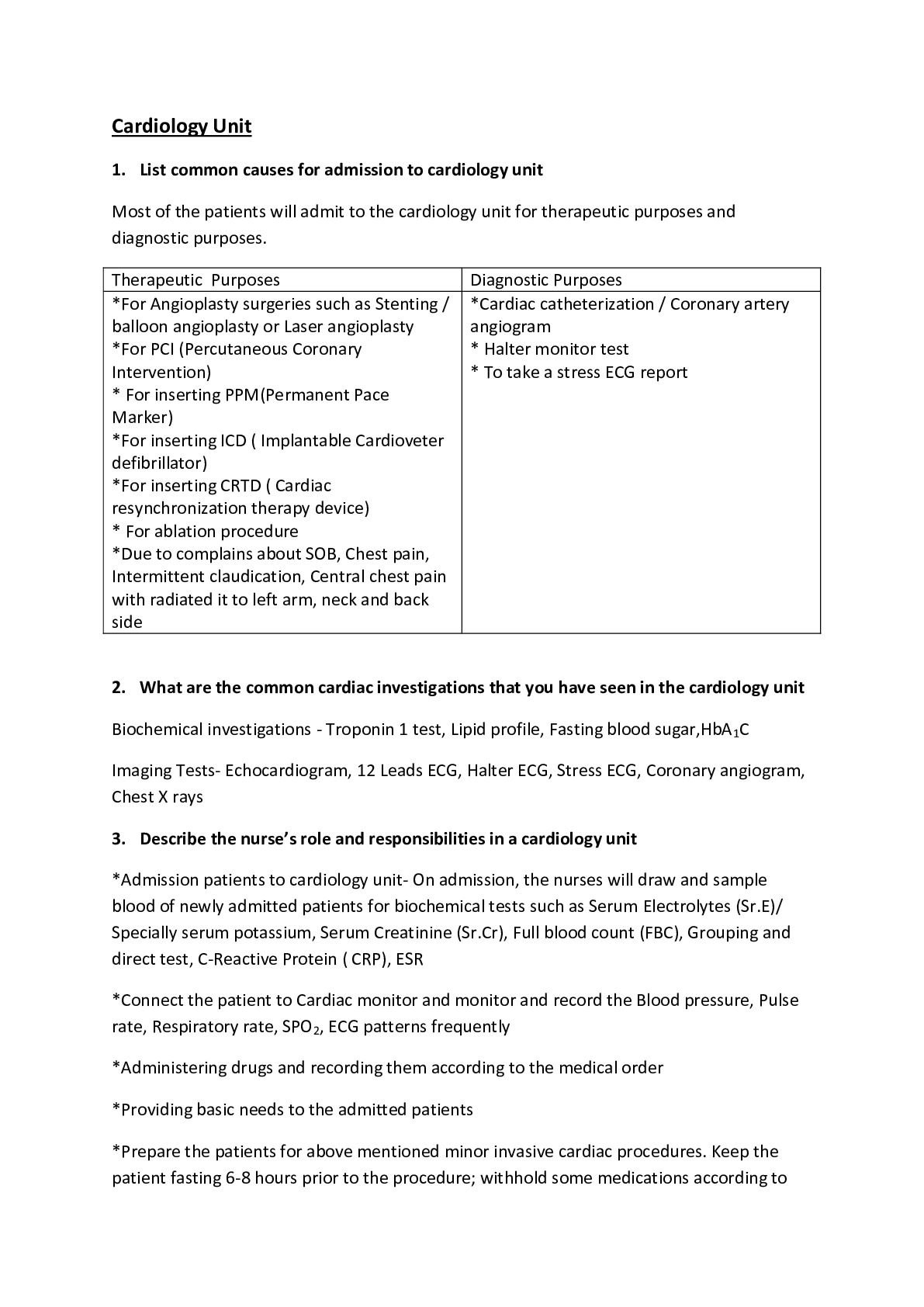 orientation of cardiology unit to the student nurses - DocMerit