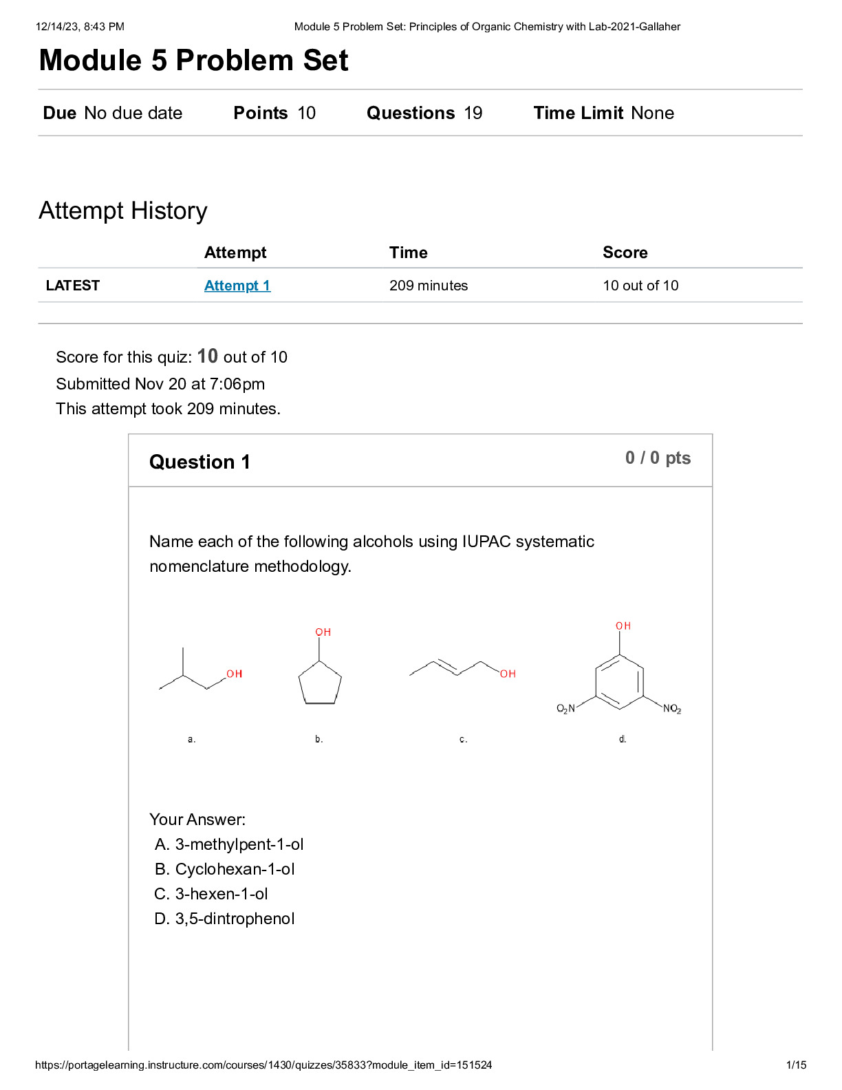Module 5 Problem Set: Principles of Organic Chemistry with Lab-2021-Gallaher - DocMerit
