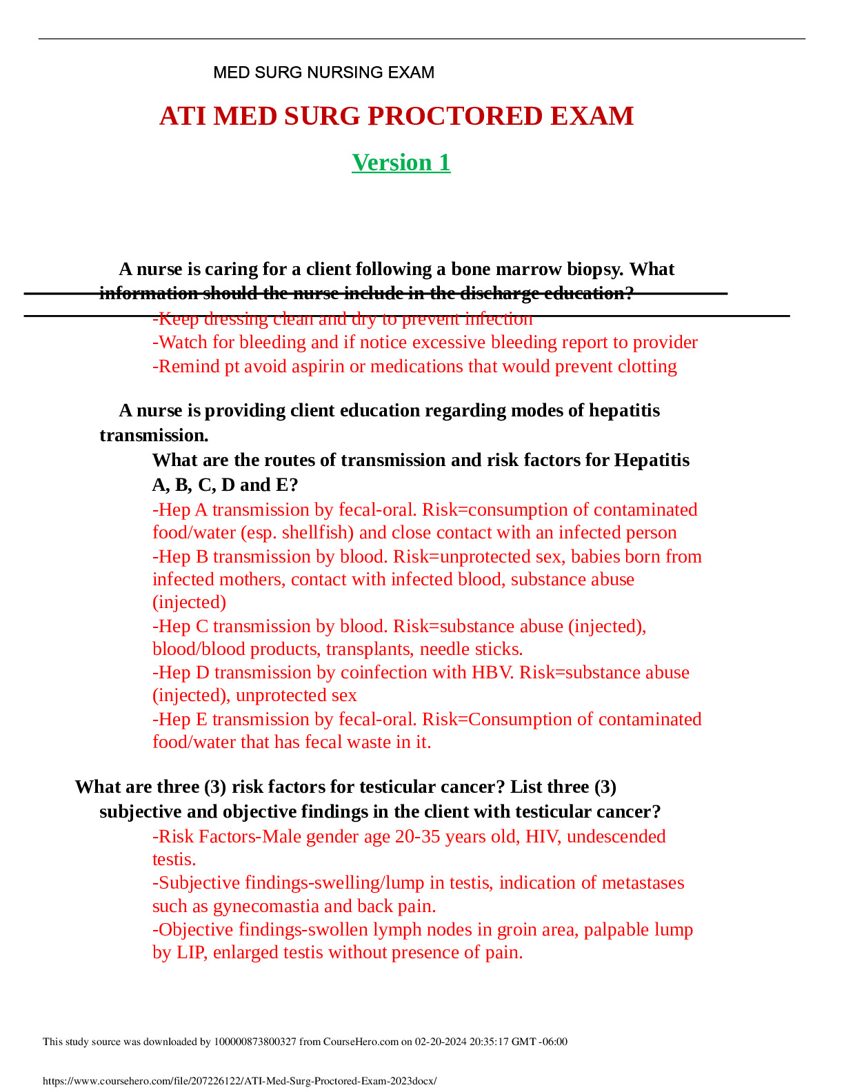 ATI MED SURG PROCTORED EXAM - DocMerit