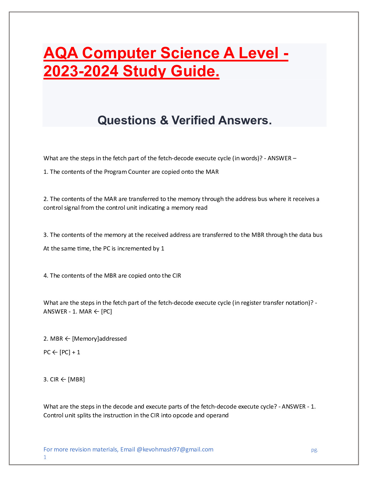 AQA Computer Science A Level - Computer Organisation and Architecture ...
