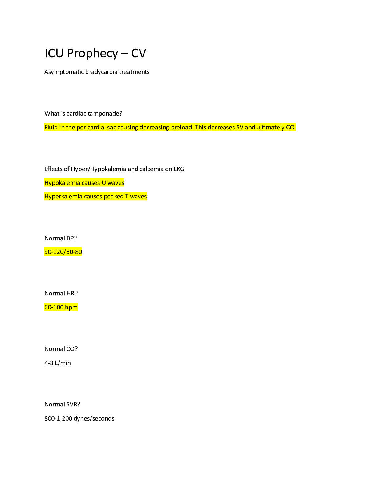 ICU Prophecy – CV Test Questions with definite Solutions Updated 2023 ...