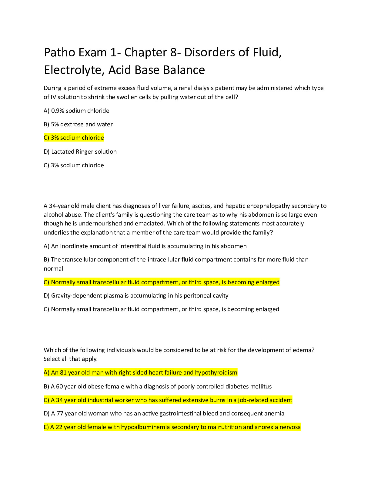 Patho Exam 1- Chapter 8- Disorders of Fluid, Electrolyte, Acid Base ...