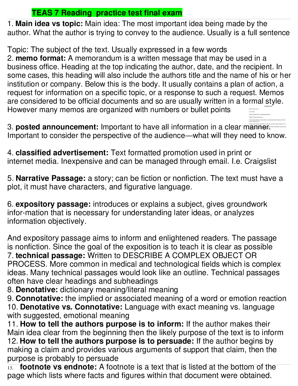 TEAS 7 Reading Questions with Answers (LATEST VERSION 2024) - DocMerit