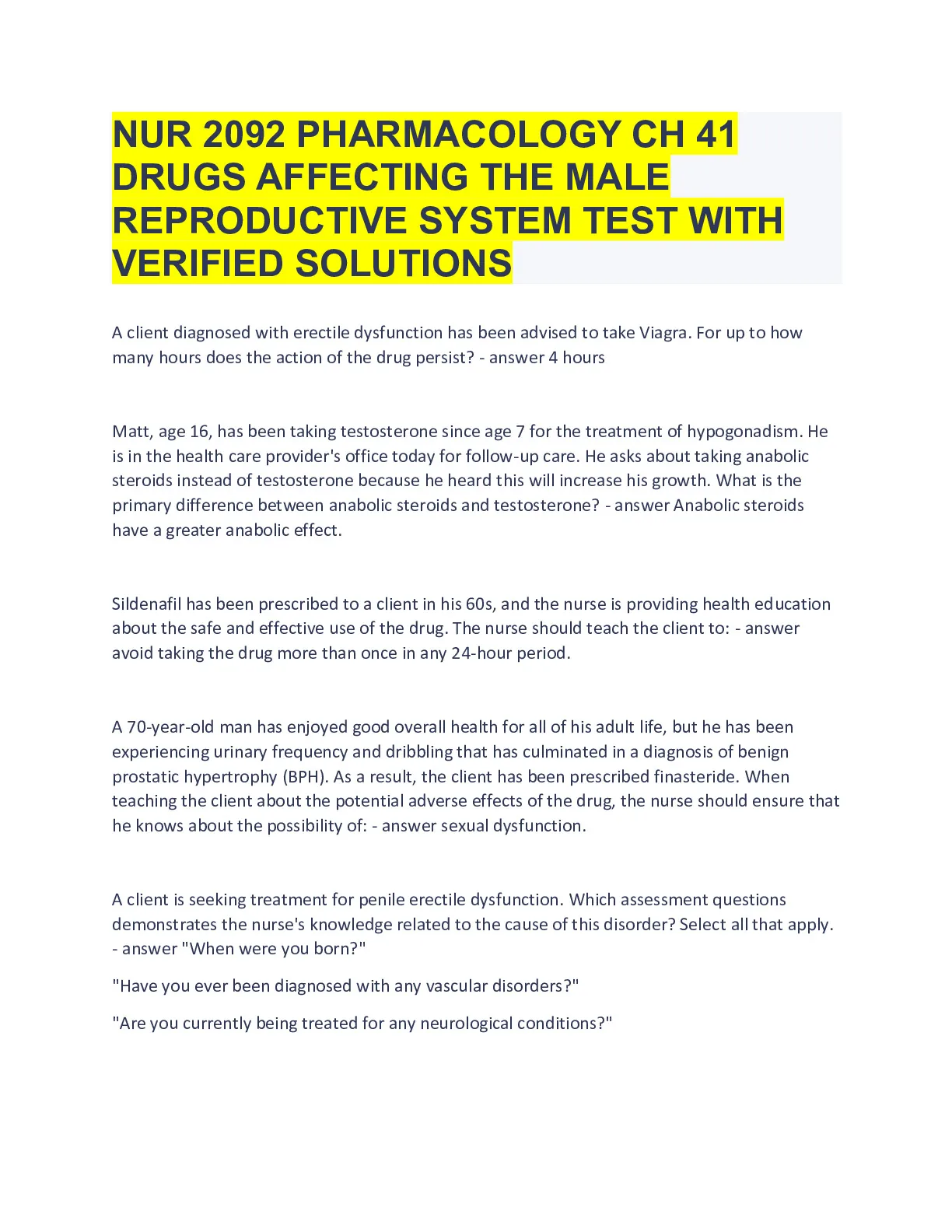 NUR 2092 PHARMACOLOGY CH 41 DRUGS AFFECTING THE MALE REPRODUCTIVE ...