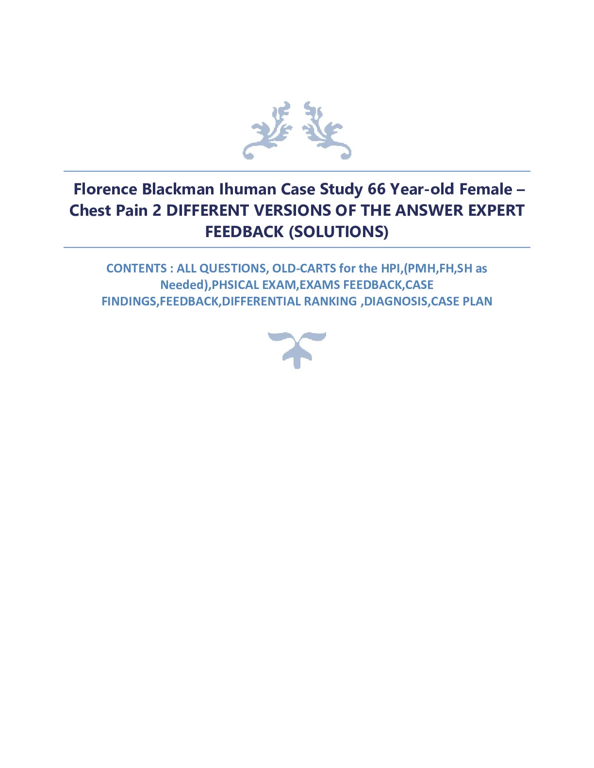 Florence Blackman Ihuman Case Study 66 Year-old Female – Chest Pain 2 ...