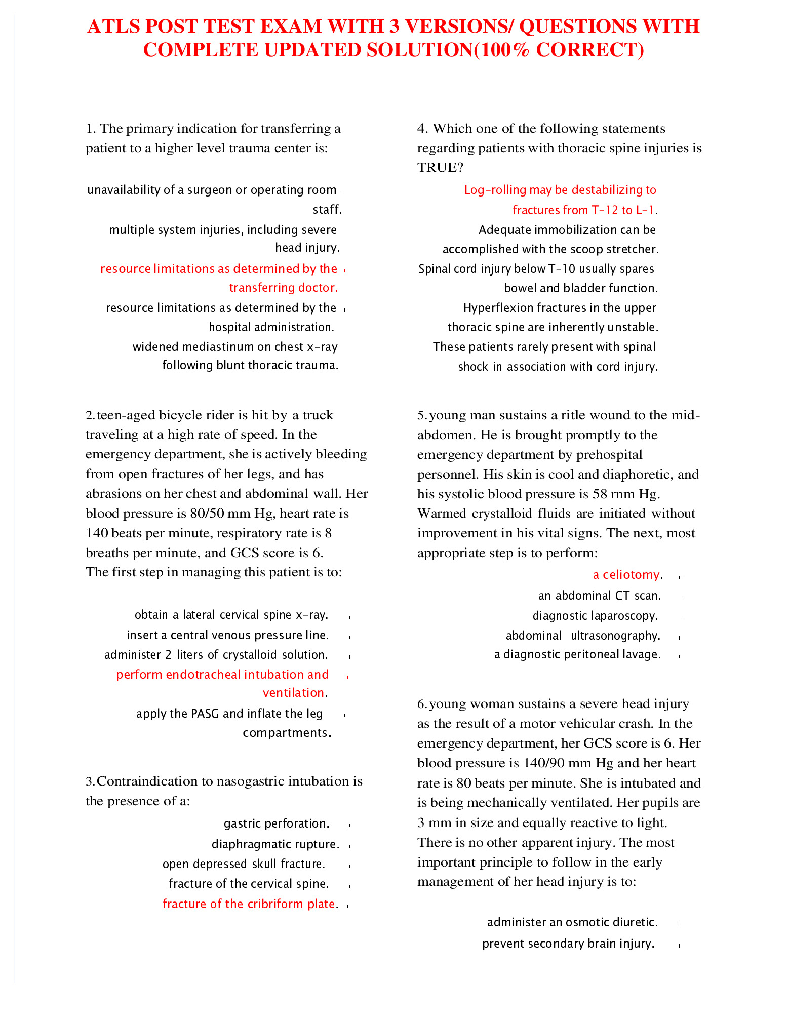 ATLS POST TEST EXAM WITH 3 VERSIONS/ QUESTIONS WITH COMPLETE UPDATED ...