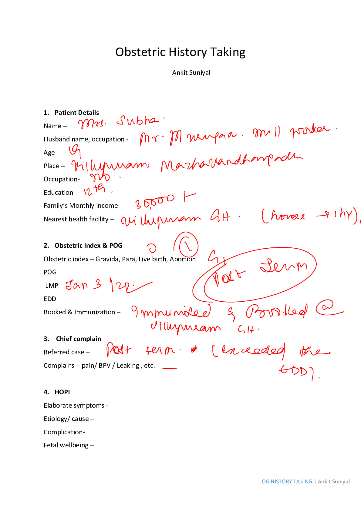History Taking for Obstetrics for 4th year - DocMerit