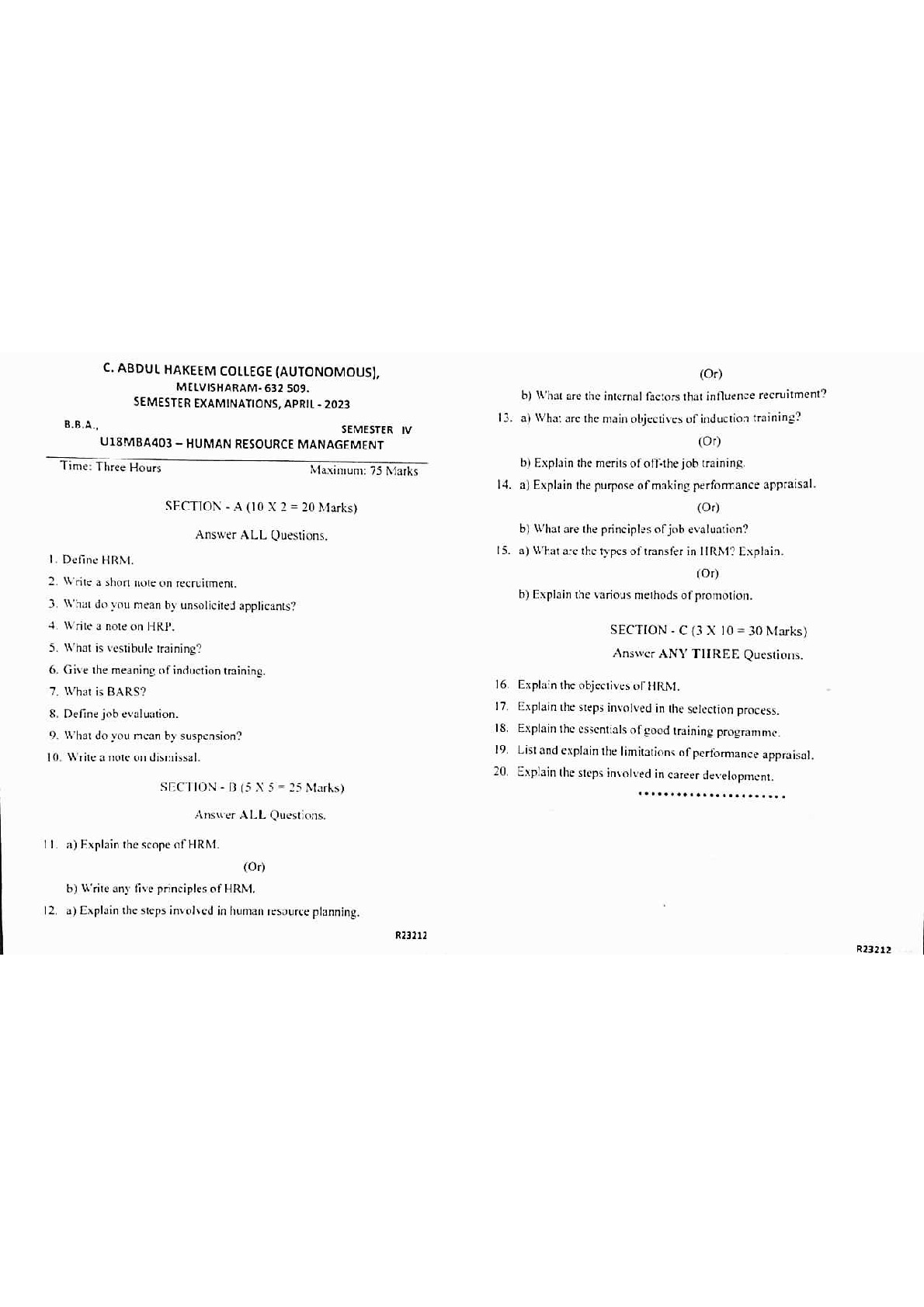 HUMAN RESOURCE MANAGEMENT, RESEARCH METHODOLOGY, MATERIAL MANAGEMENT EXAM QUESTION PAPERS.PDF ...