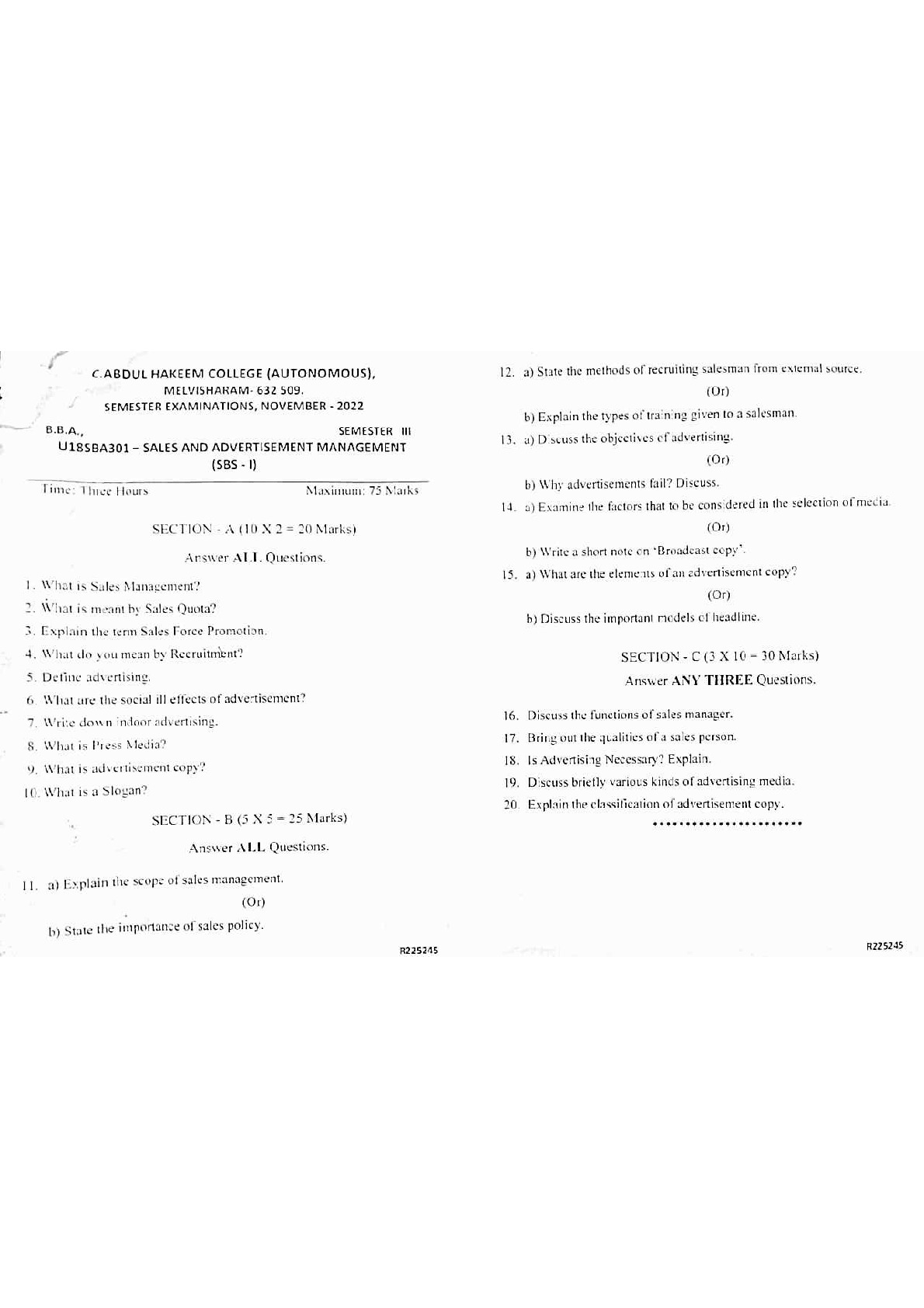 SALES AND ADVERTISEMENT, NVESTMENT MANAGEMENT, RURAL MARKETING EXAM ...