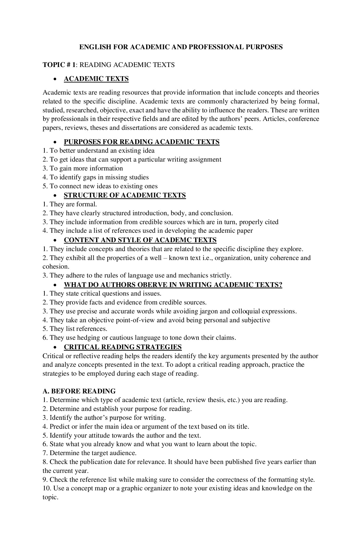 PURPOSES , STRUCTURE, CONTENT AND STYLE OF ACADEMIC TEXTS AND CRITICAL ...